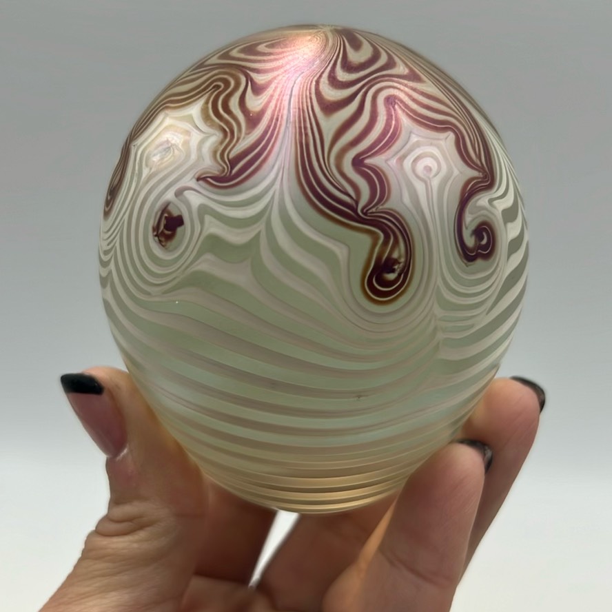 064 Vandermark Iridescent Art Glass Pulled Feather Paperweight Signed ...