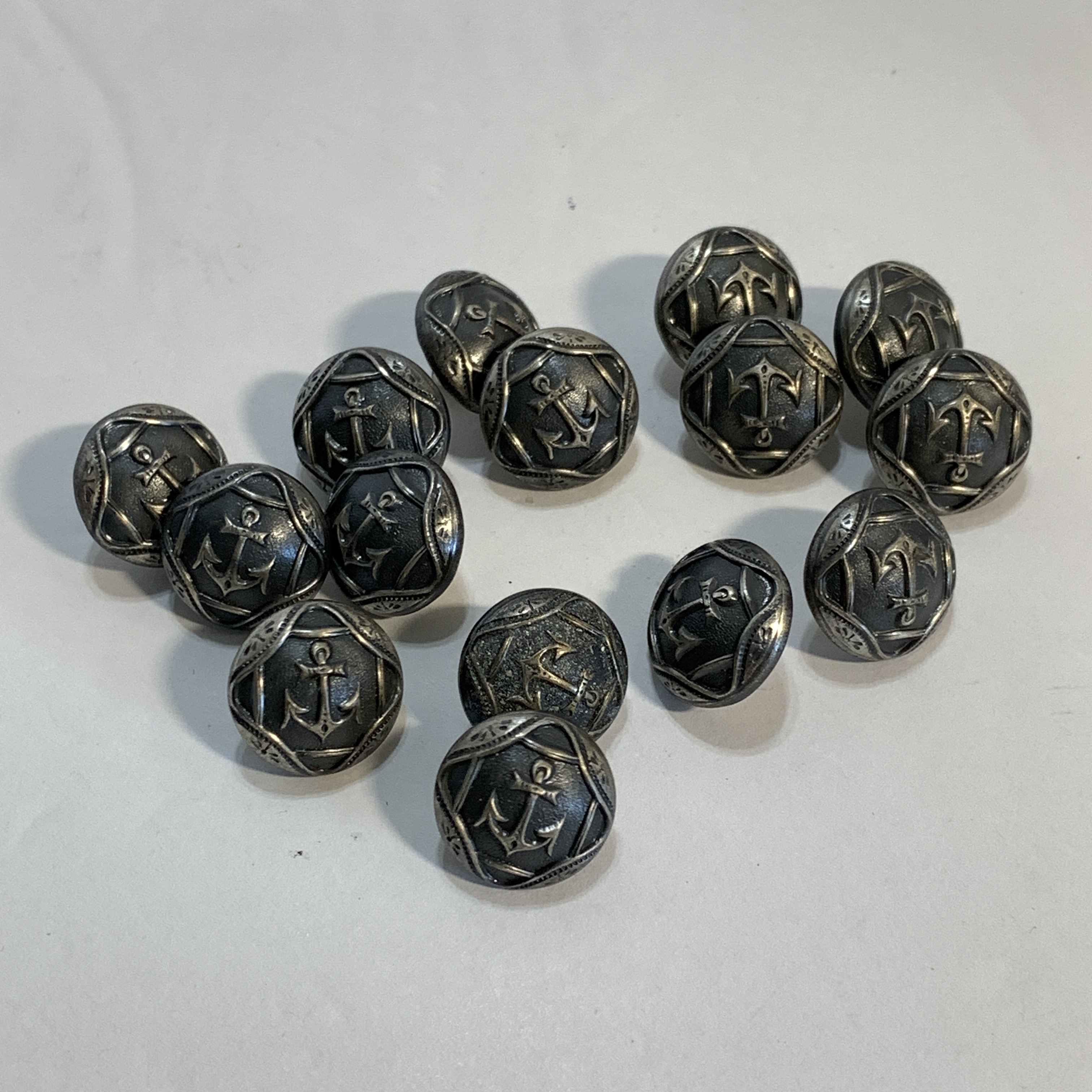 15 Silver Tone Anchor Buttons 9/16"