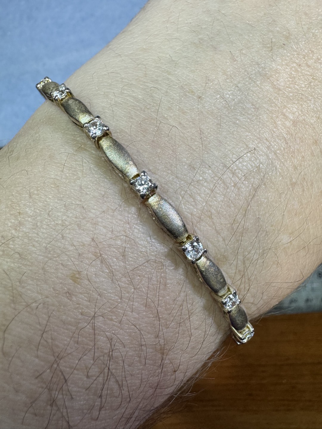 .925 SPlate Matte Gold-tone Chain Link Bracelet with CZ’s Signed PJM -7.5”