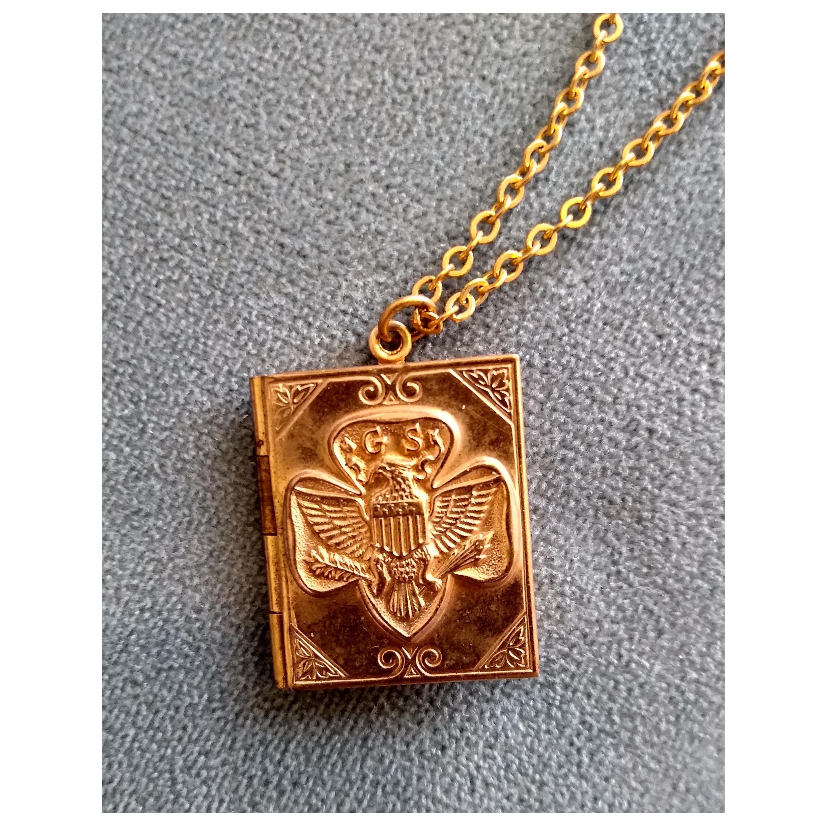Vtg Mid Century Girl Scout Locket Necklace with Eagle Emblem