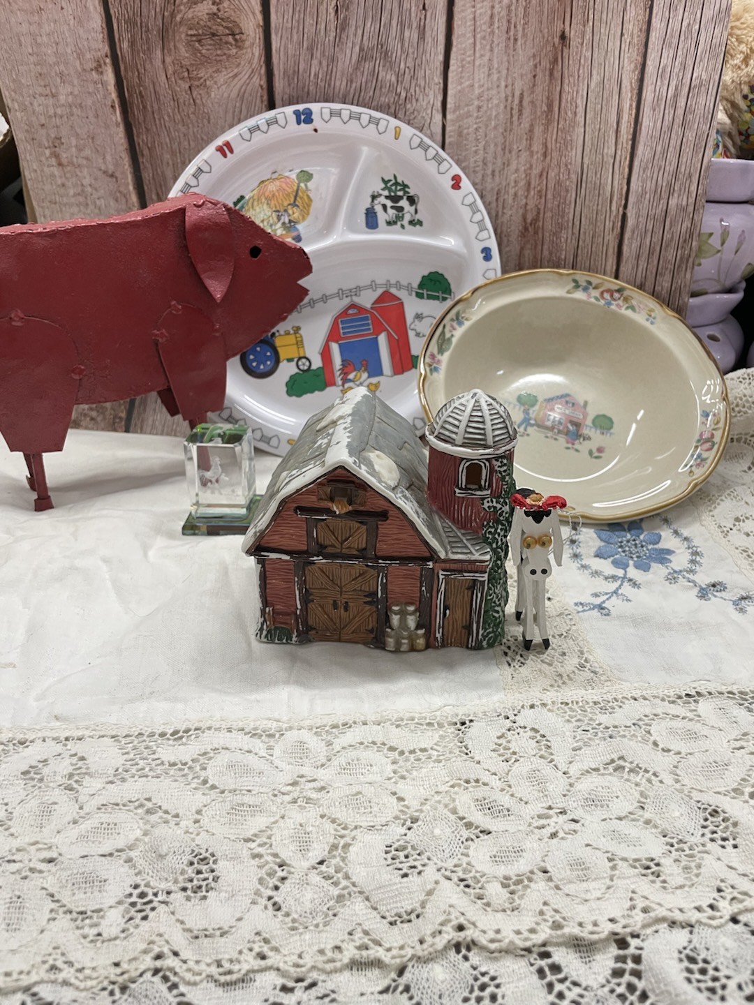 Farm Barnyard Country Barn Pig Cow Ceramic Glass Wood Metal Plastic ...
