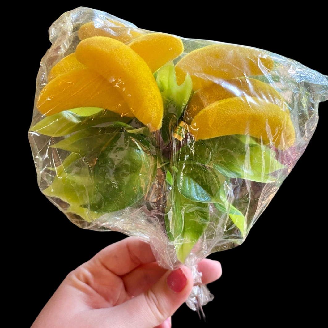 NOS Vintage Flocked Plastic Banana Fruit Picks For Crafting