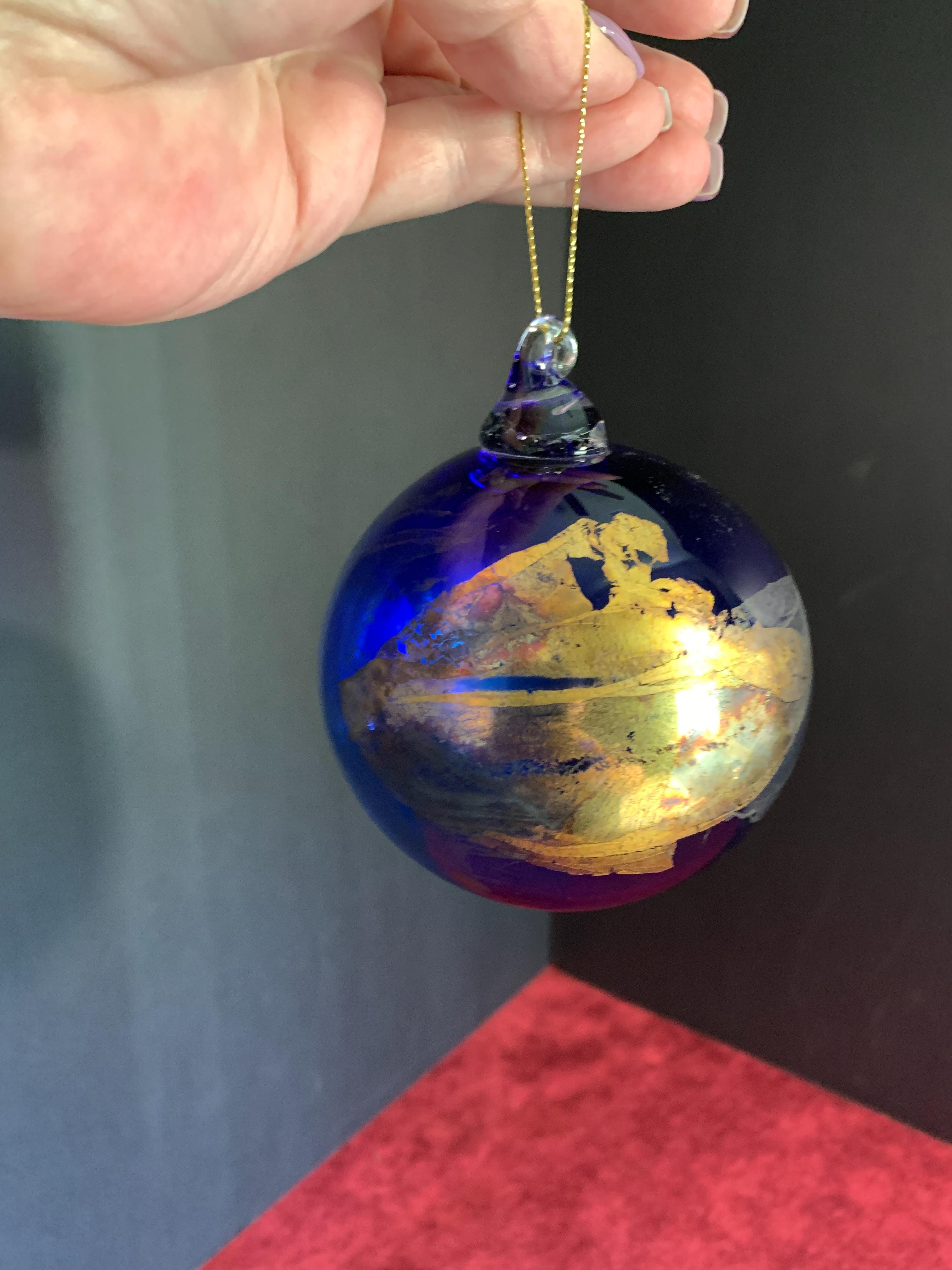 Hand Blown Blue & Gold Ornament