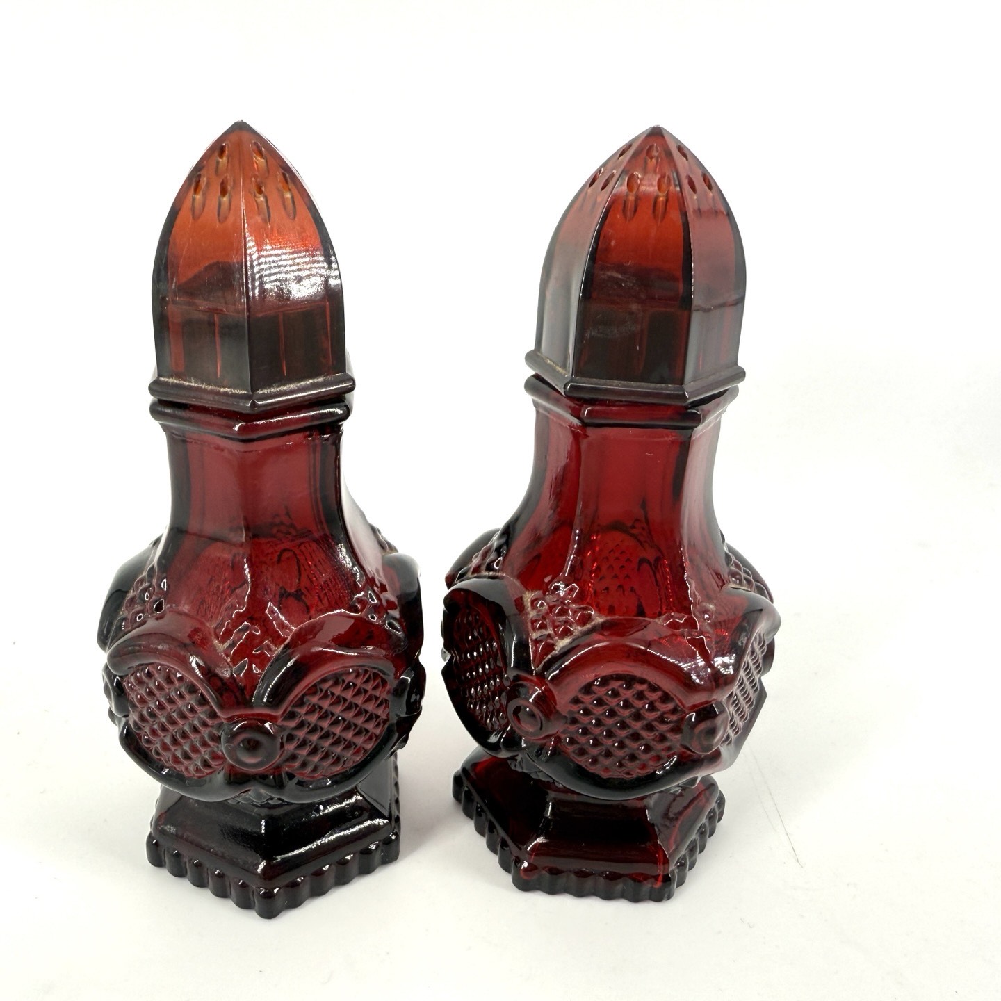 04. 1970s Avon Cape Cod Ruby Red Glass Perfume Shakers