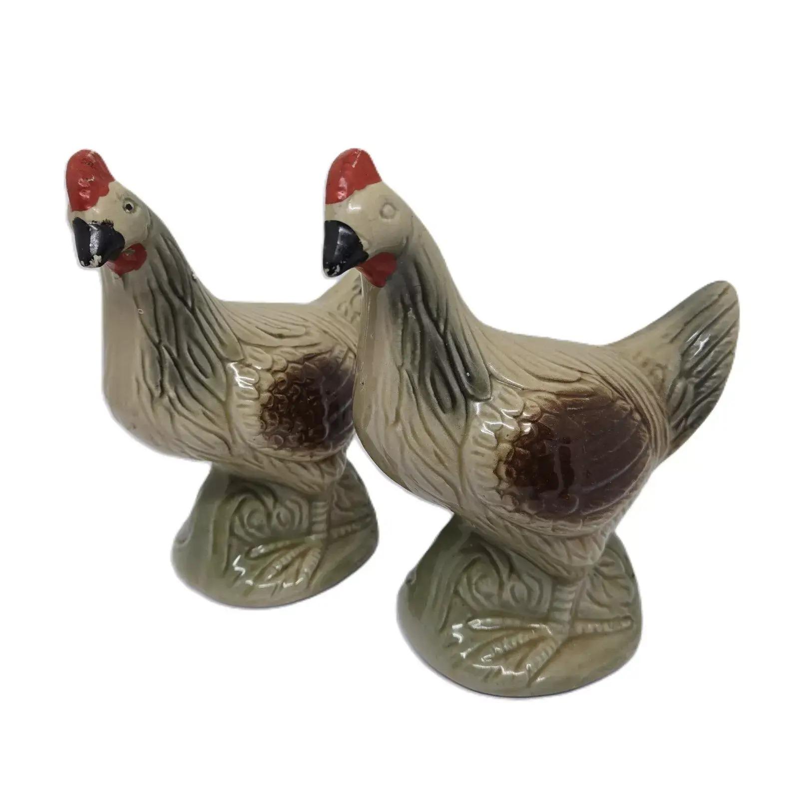 Pair of Vintage Ceramic Hens/ Chicken Figurines, 6", Brazil, 4157
