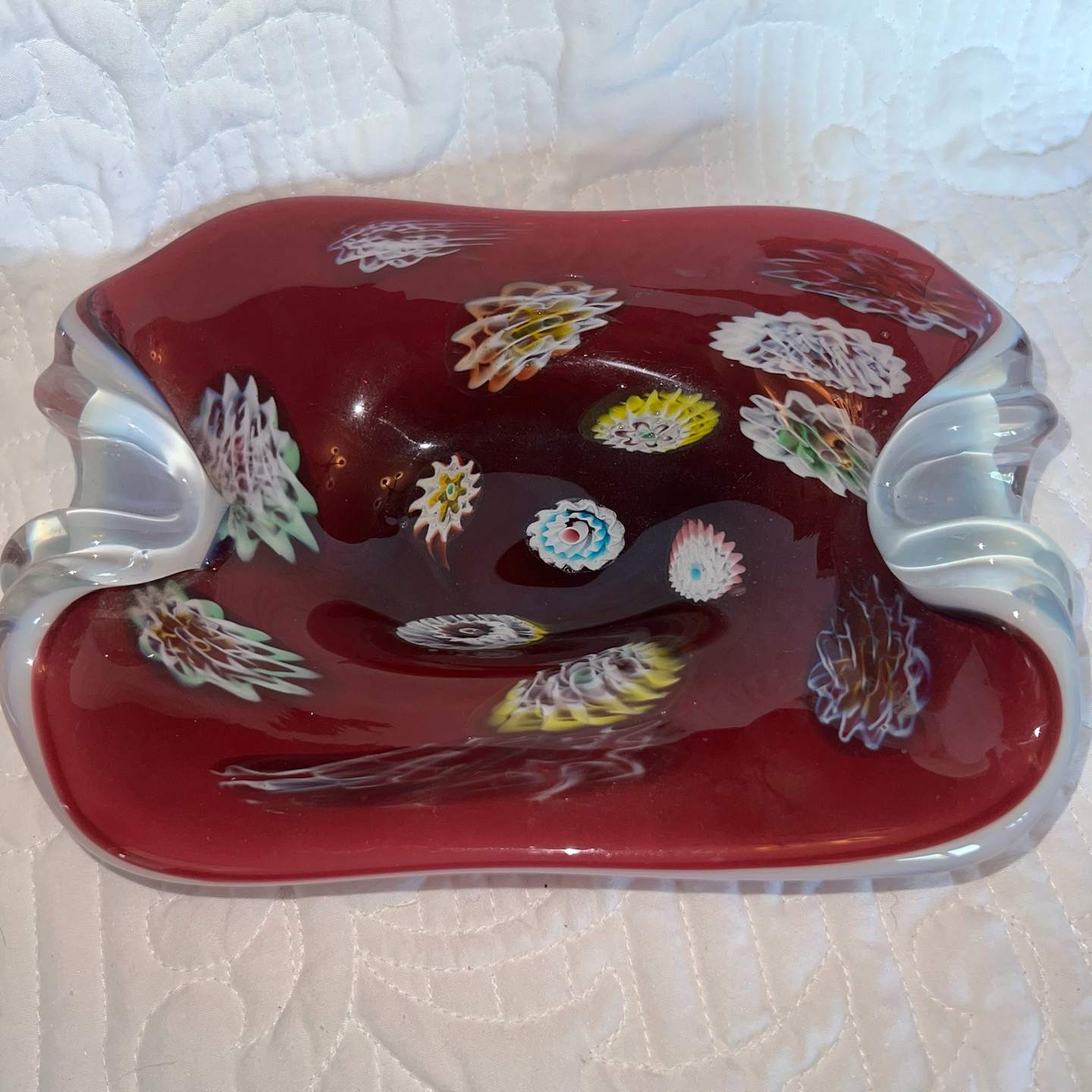 Vintage Murano Millefiori Red Tutti Fruity Candy Dish Art Glass Bowl