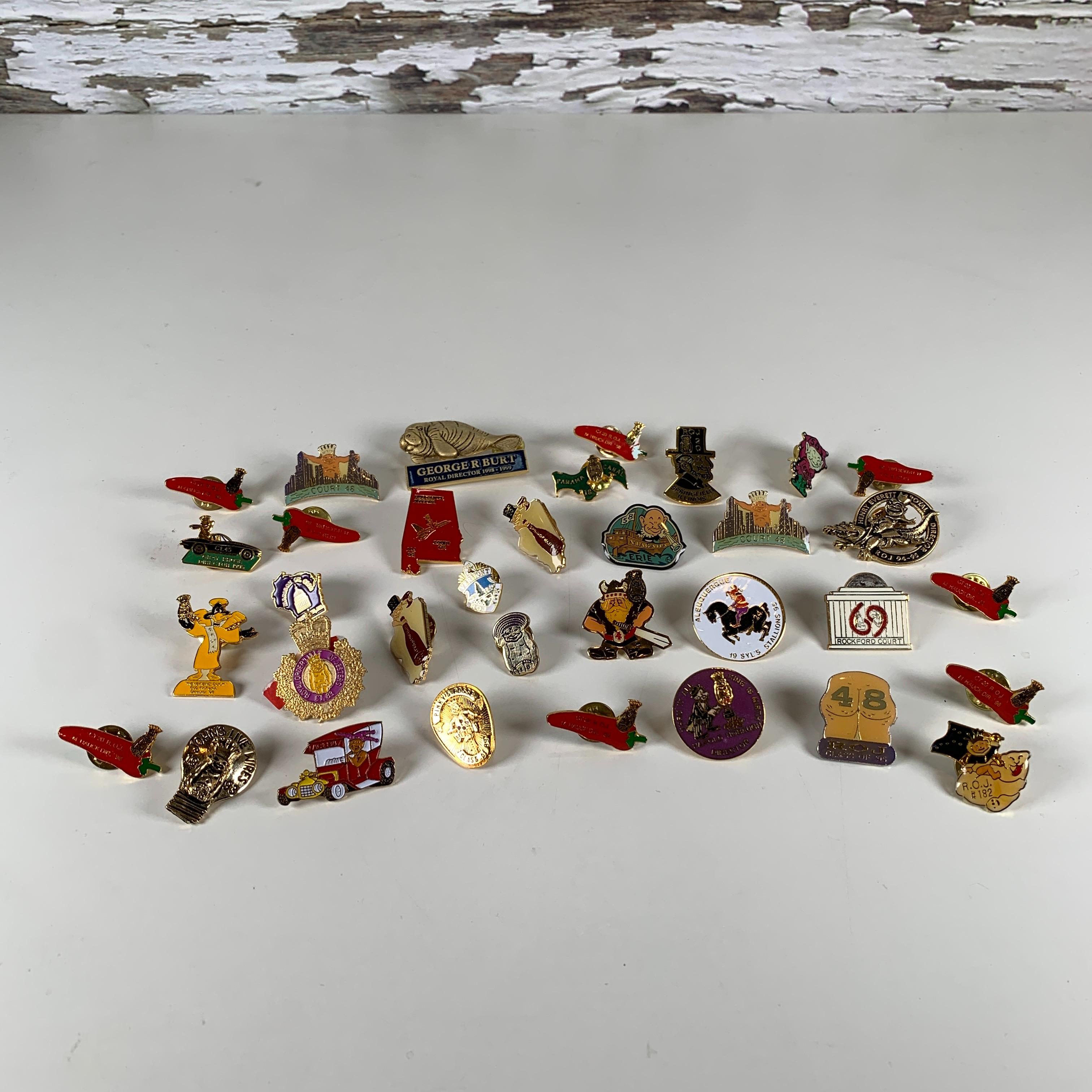 Lot of 34 vintage Royal Order of Jesters (ROJ) Pins.