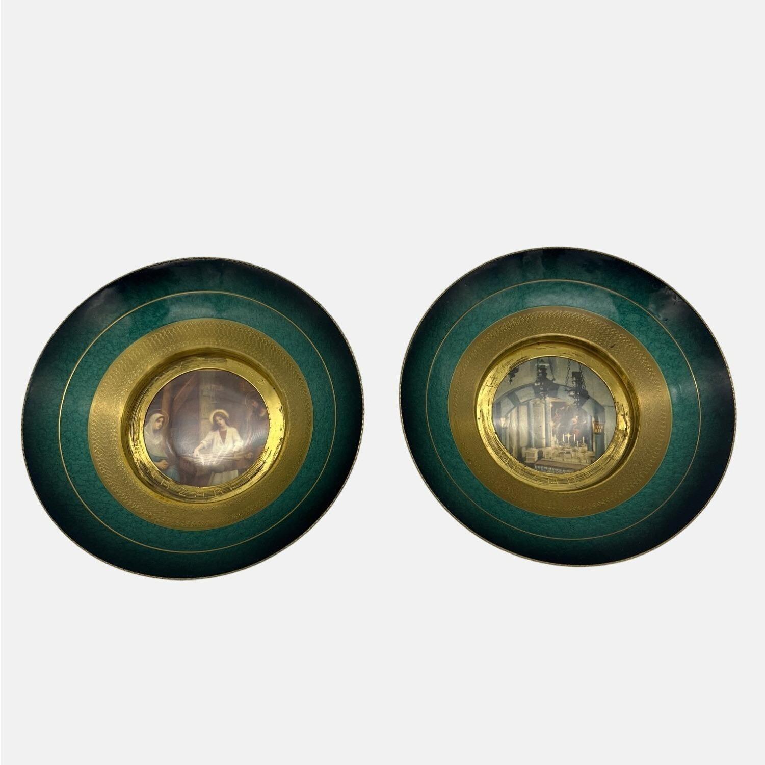 Vintage WIZO Home Industries Pair of Metal Bowls with Scenes from Holy ...