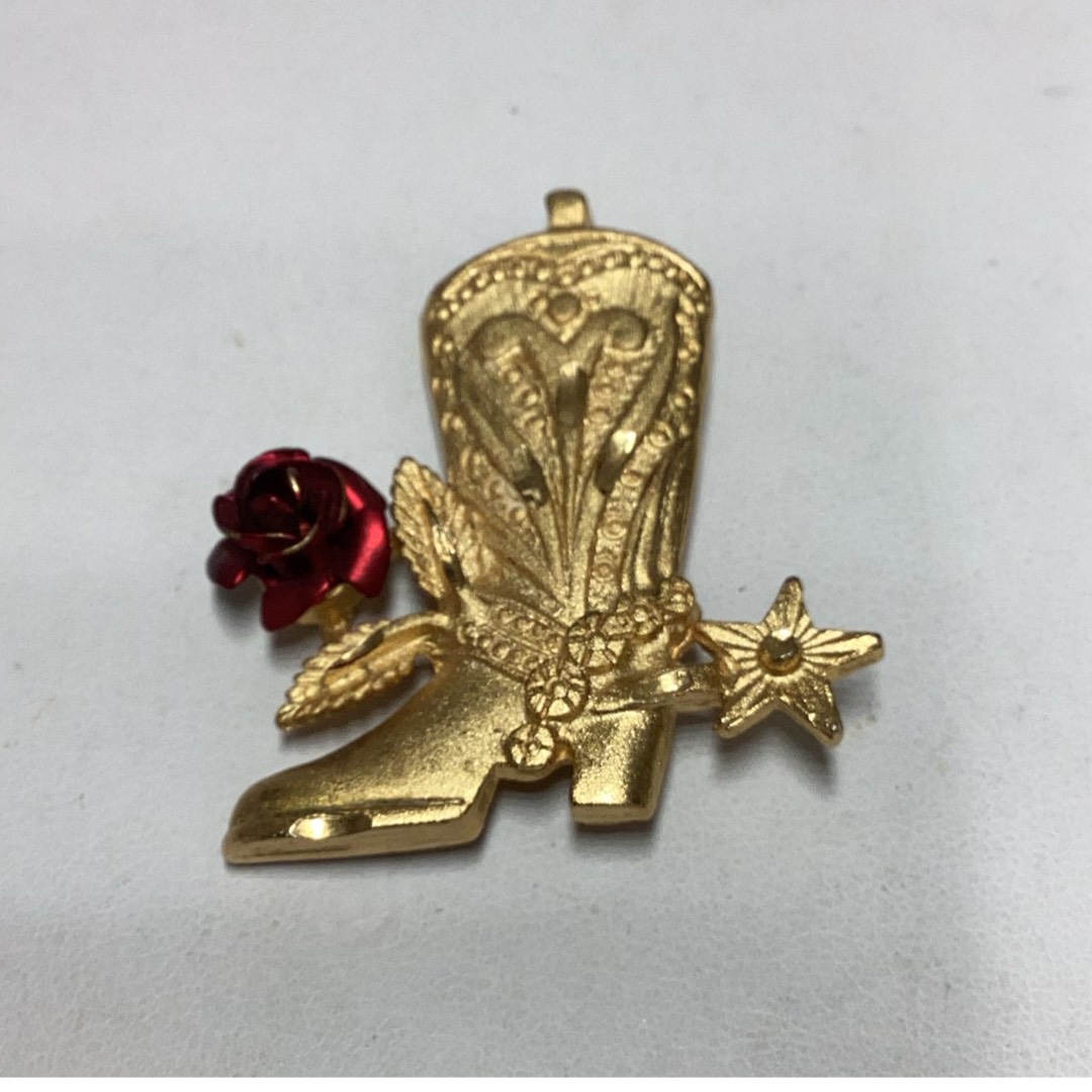 Cowboy Boot Brooch With Rose - Signed