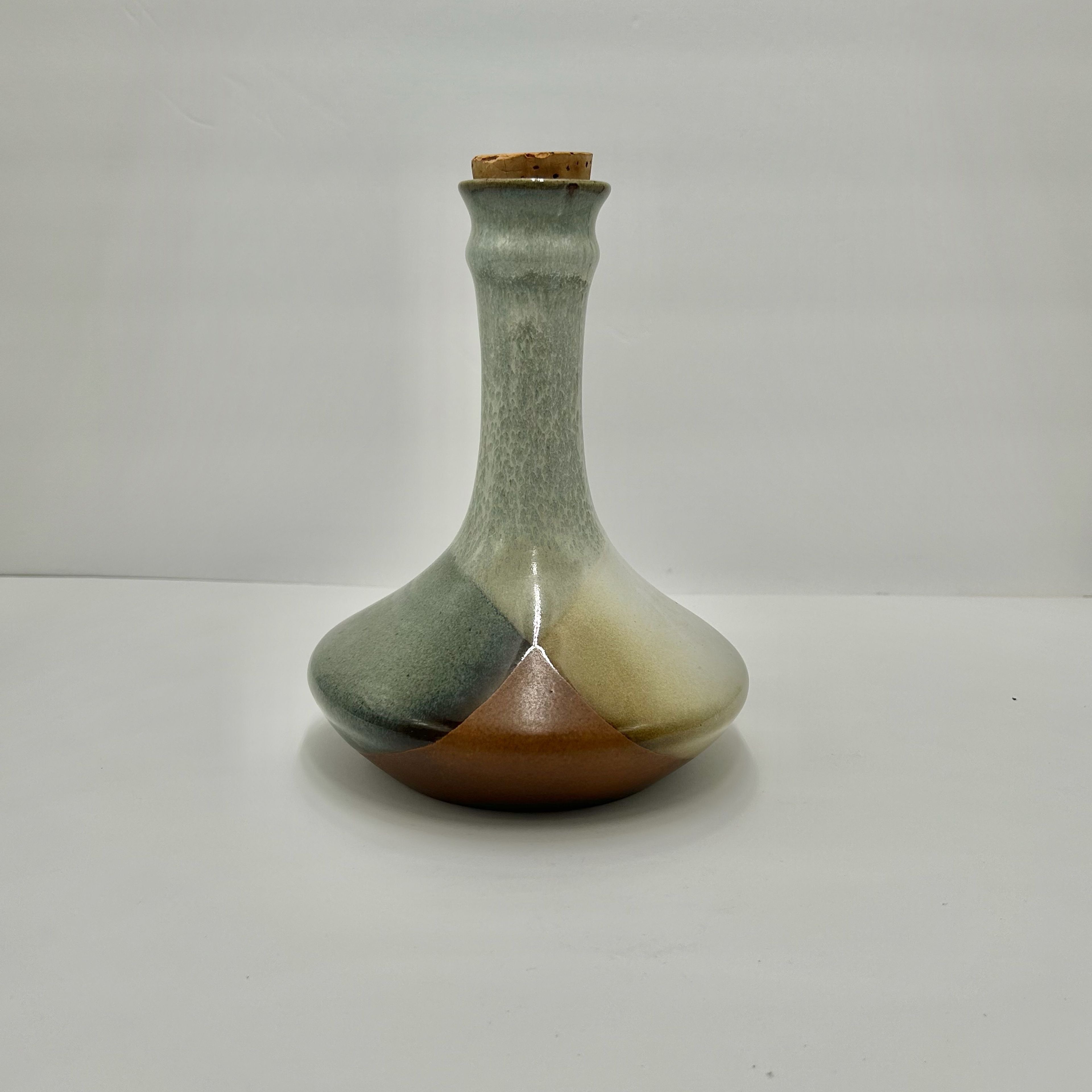 Art Pottery MCM Tri-Colored Decanter With Cork