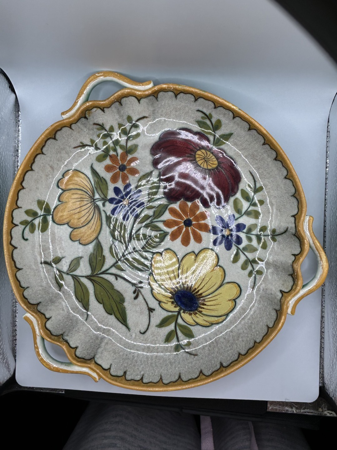 Royal Gouda art pottery floral signed Bertino Holland platter with ...