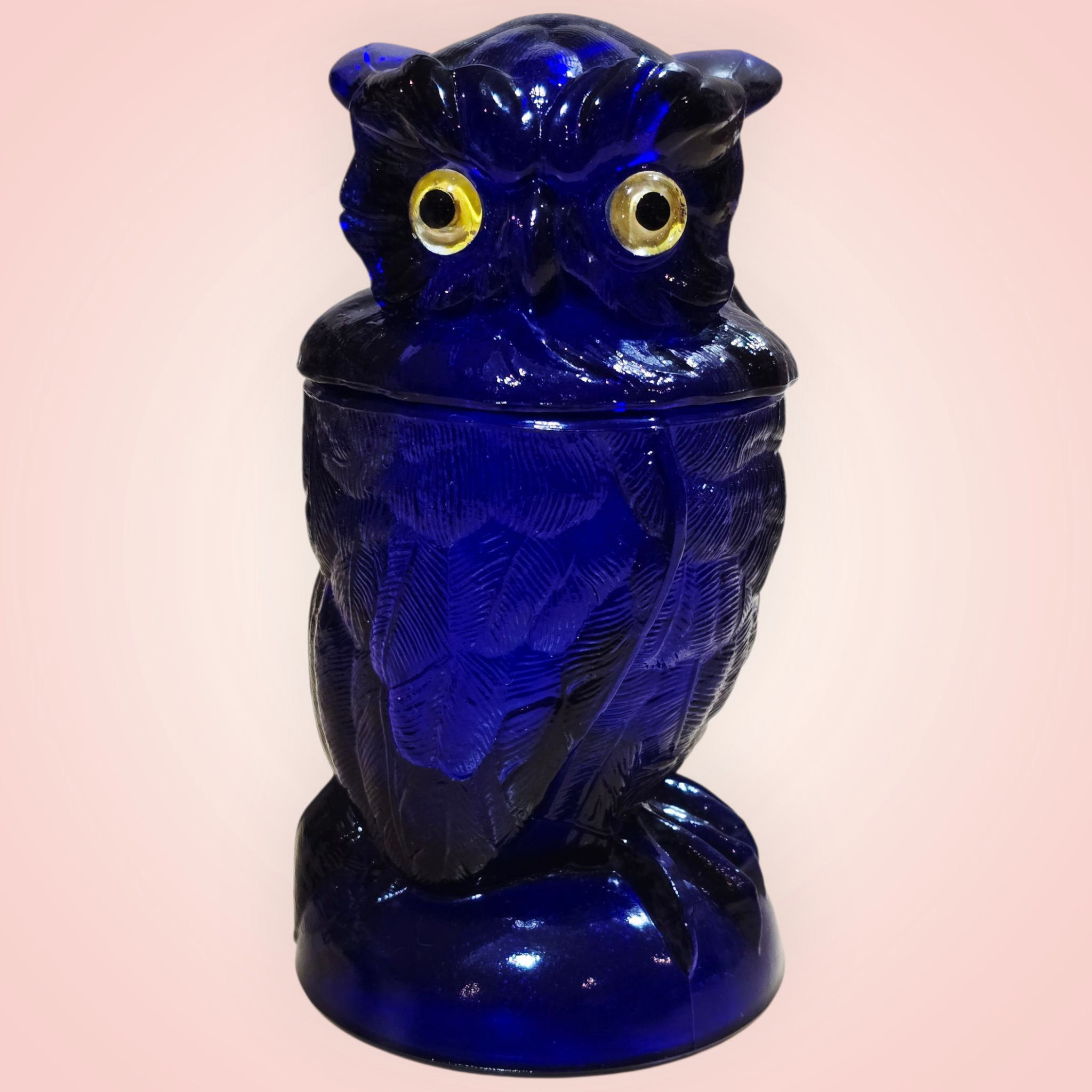 Vintage Mosser Cobalt Blue Glass Toby The Owl Covered Dish Candy Jar 6. ...