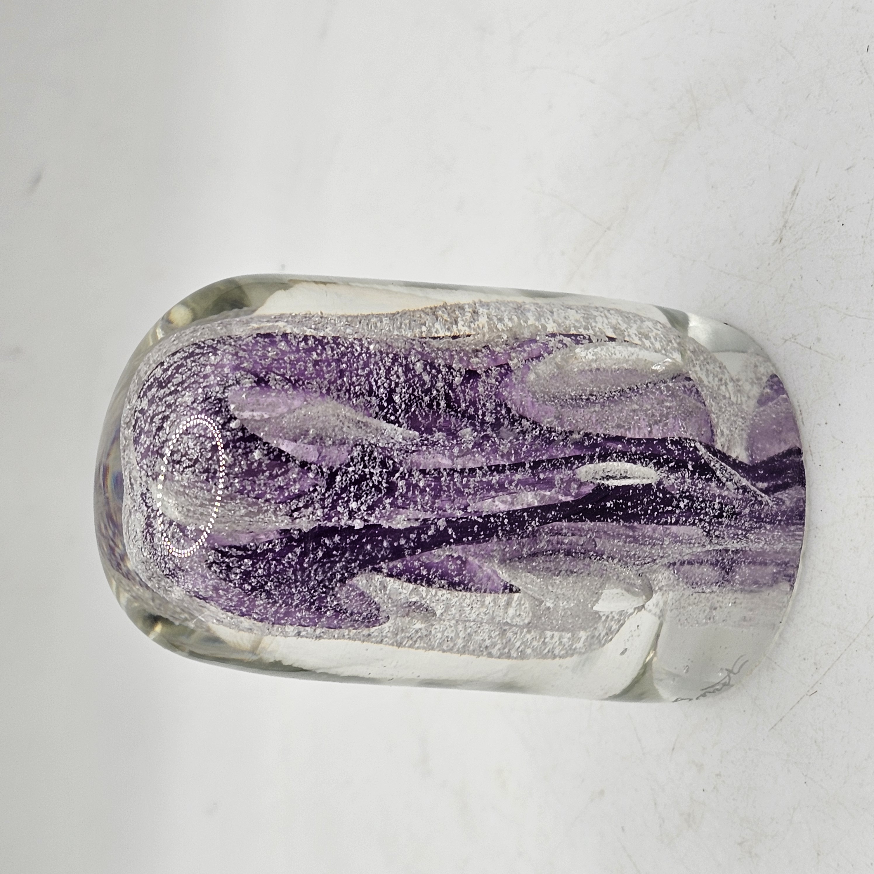 Amethyst Purple Glass Paperweight frosted Signed Gwen Smith