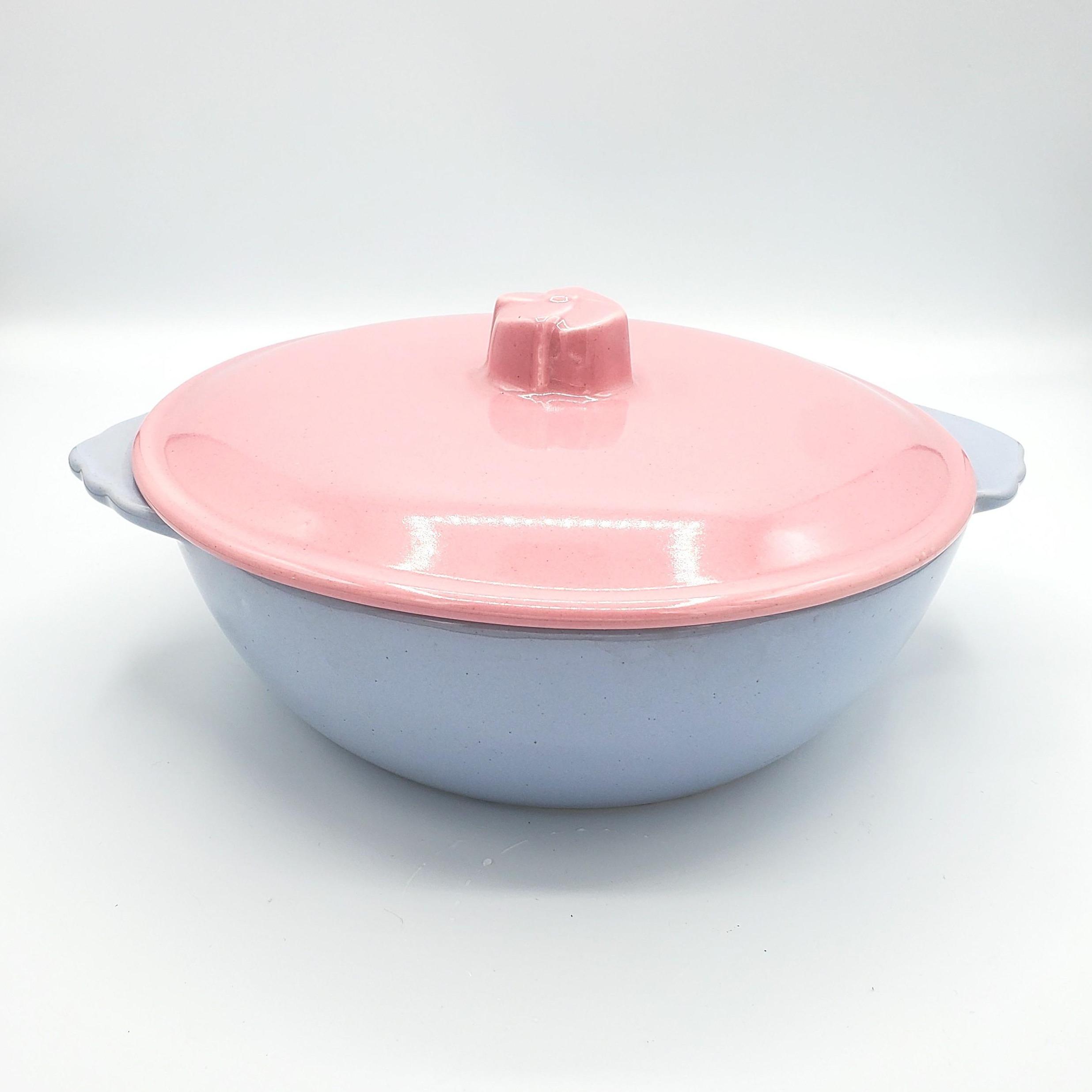 Vintage Art Deco Pink & Periwinkle Casserole Dish, Made In U.S.A.