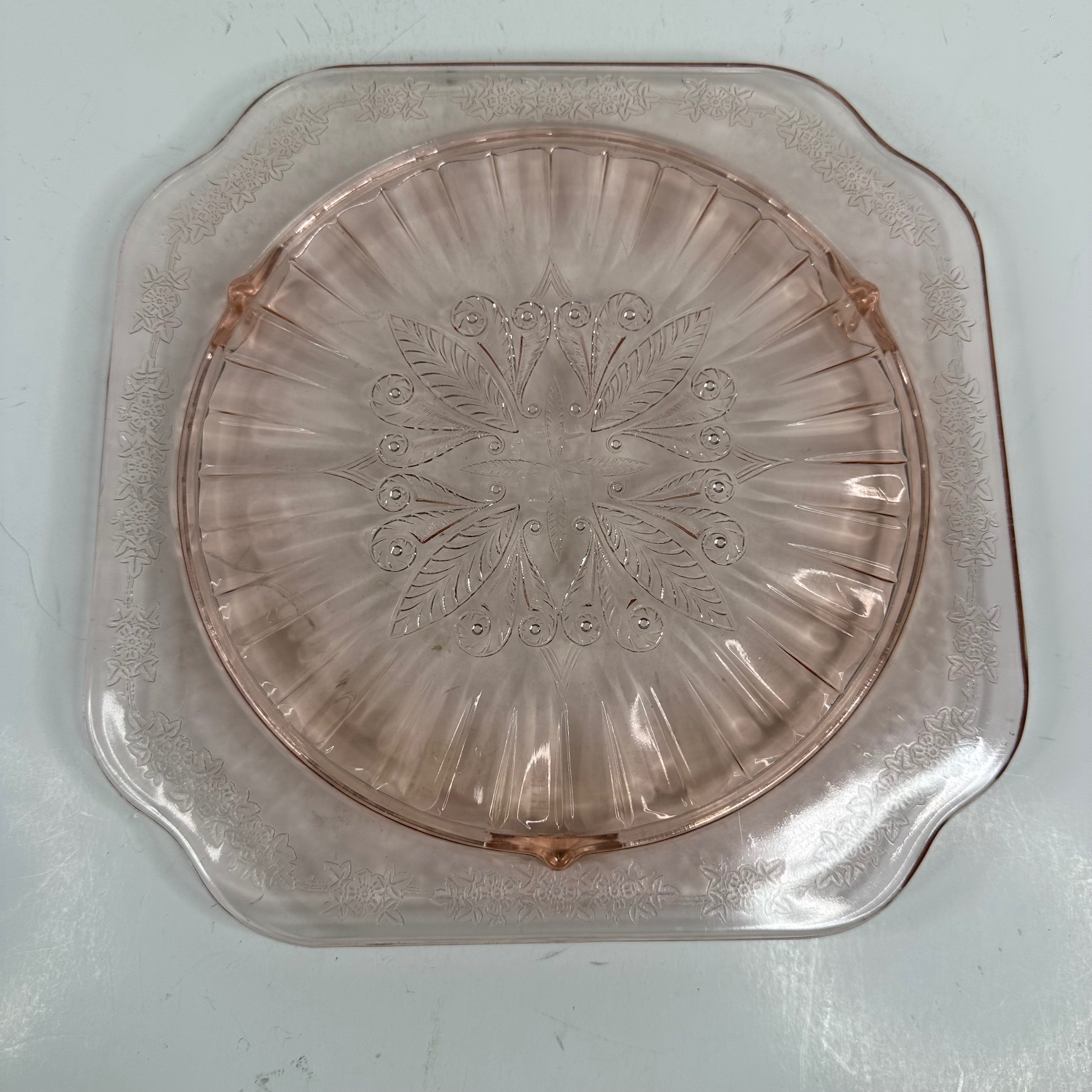 Vintage Jeannette Adam Pink Depression Glass Footed Cake Plate