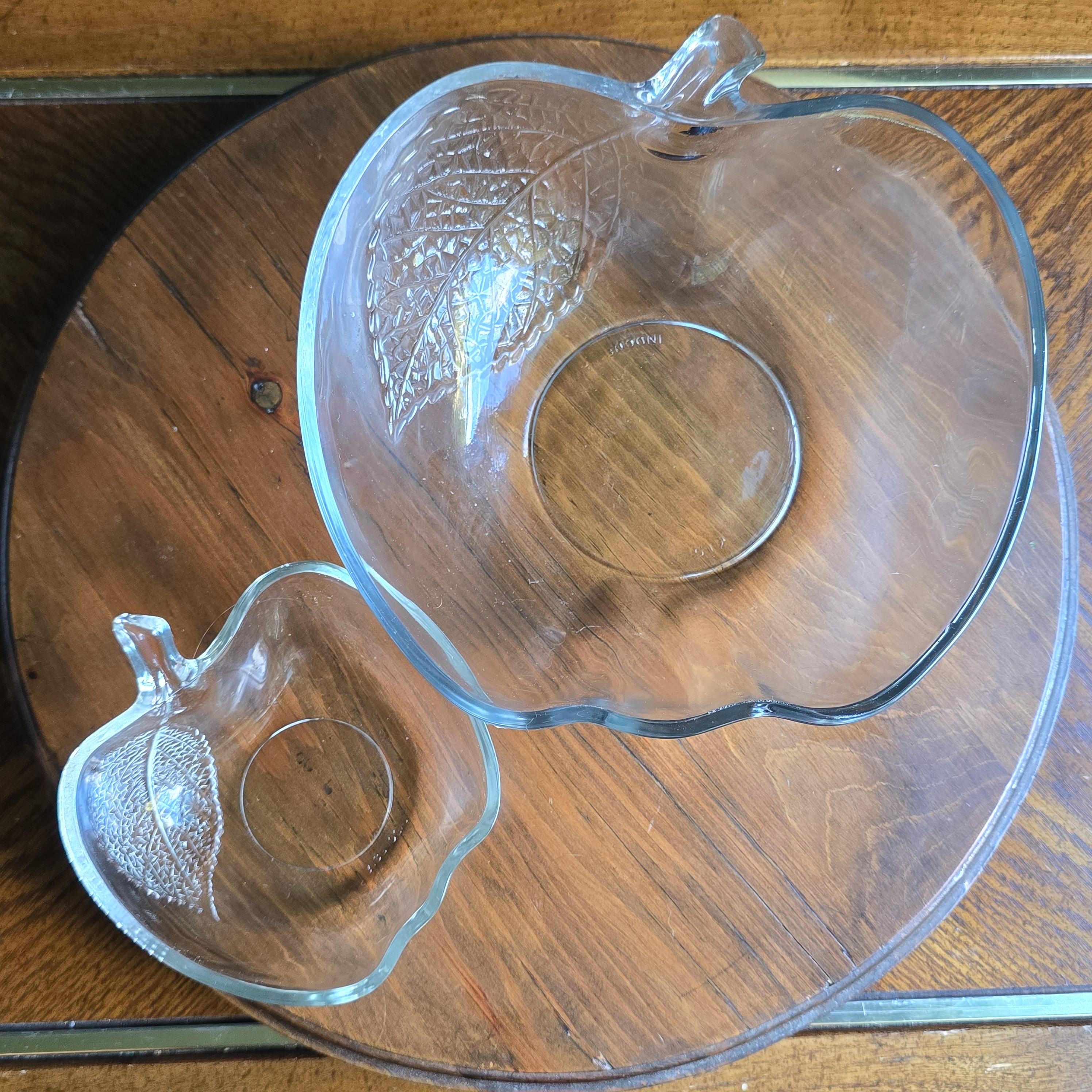 Vtg Clear Glass Apple Shaped Large Small Serving Snack Bowls Dishes Set ...