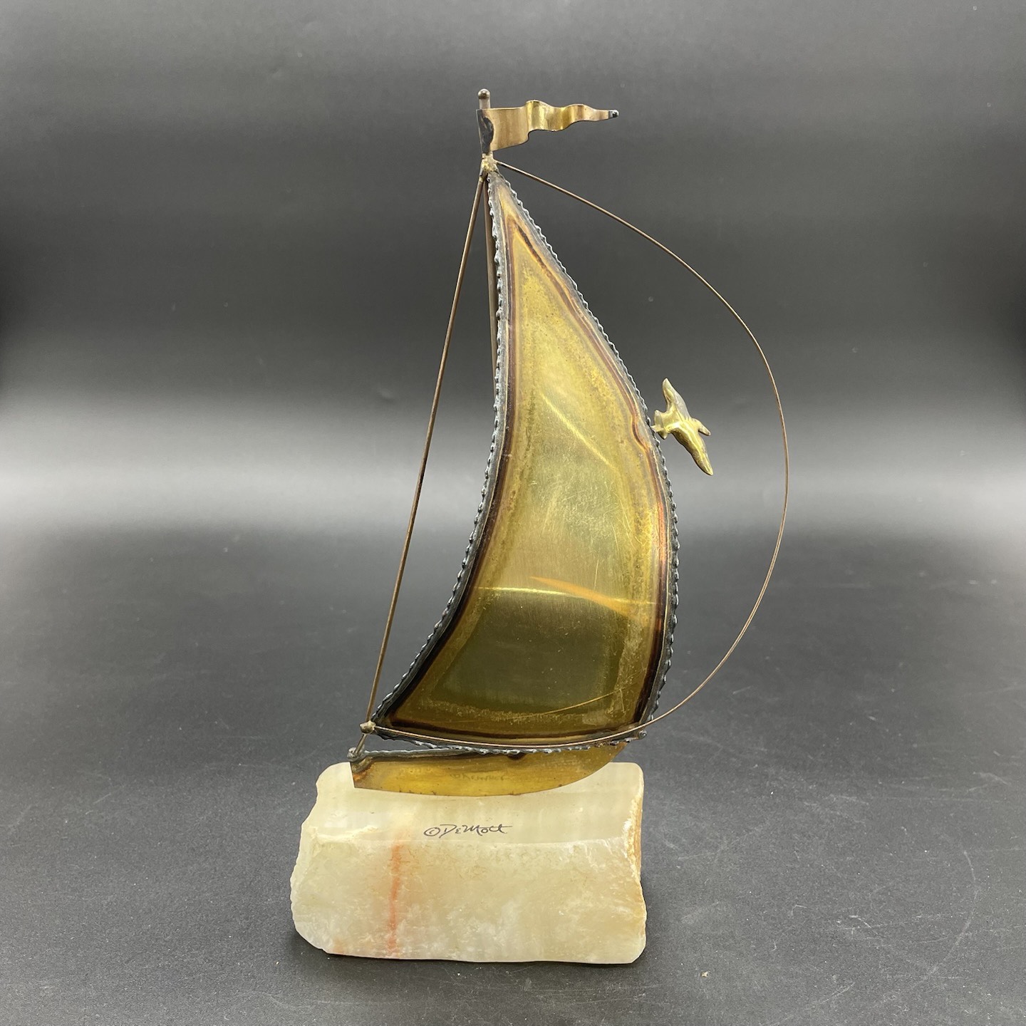 John DeMott Brass on Onyx Sailboat Bird Sculpture Signed VTG MCM ...