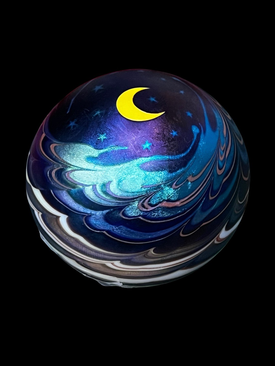 Lundberg Studios Starry Night Crescent Moon Paperweight 3”