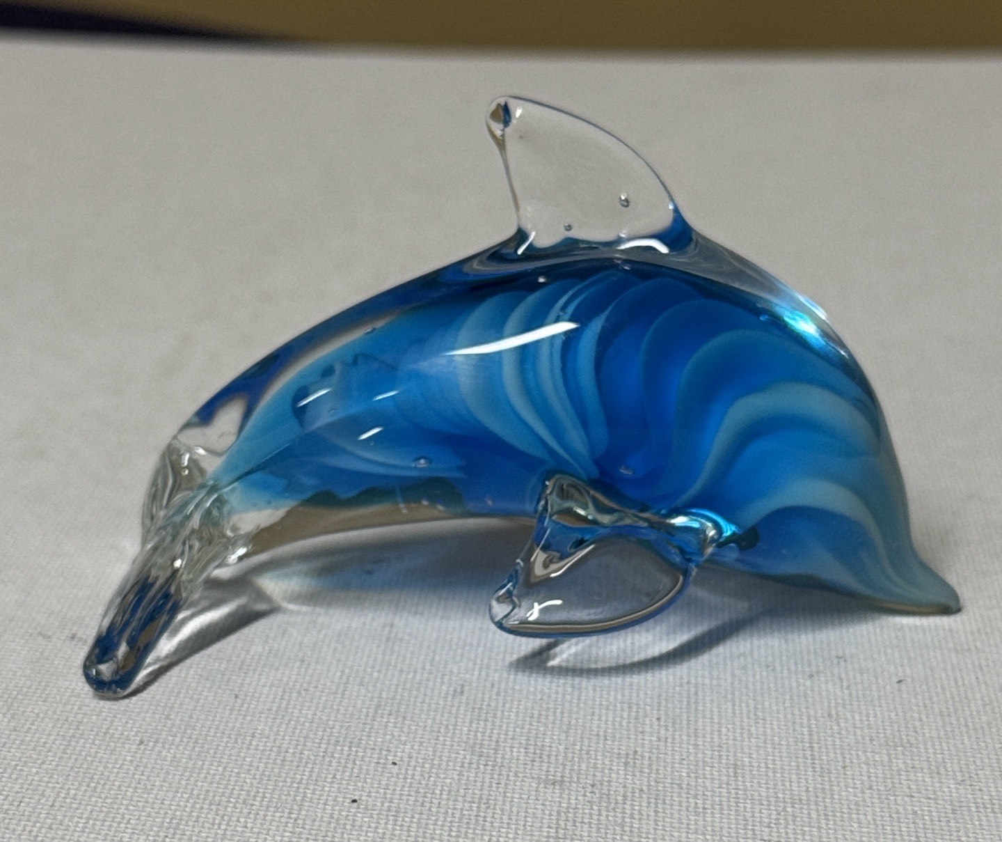 Blue Glass Dolphin Figurine Art Glass Handblown Blue And Clear Glass 4 ...