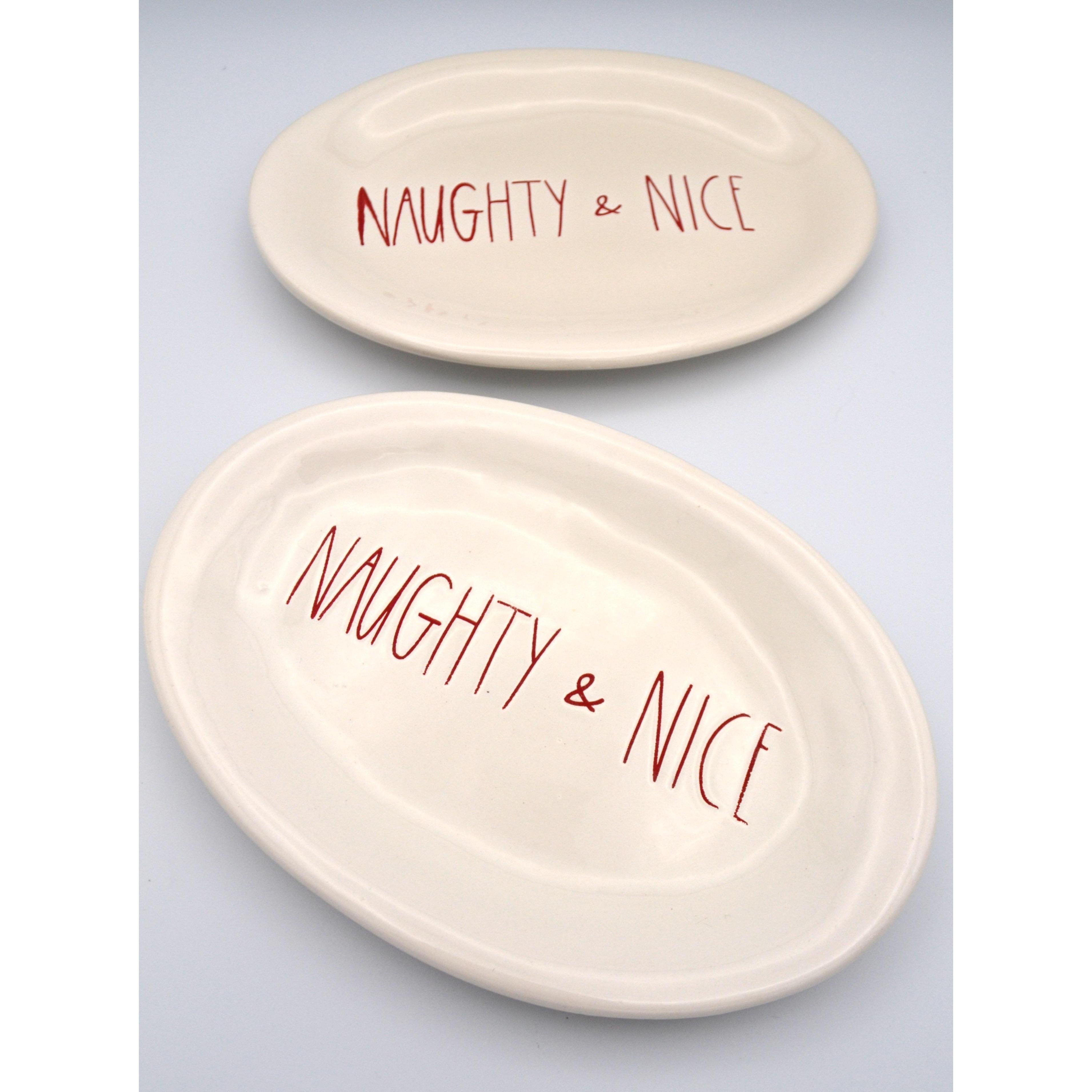 Rae Dunn Naughty & Nice Oval Snack Plates, Set of 2