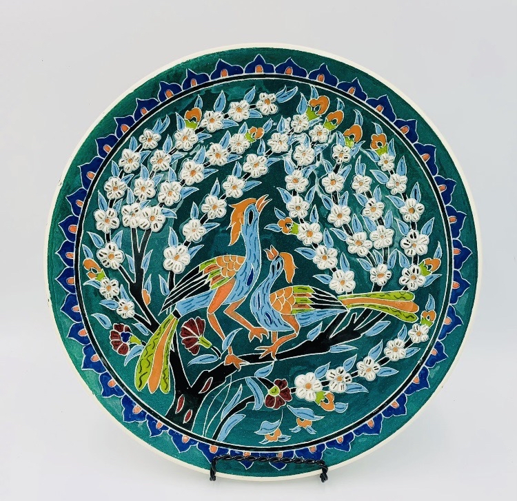 17 Vintage Turkish Pottery Plate Oren Cini Kutahya Birds on branch w ...