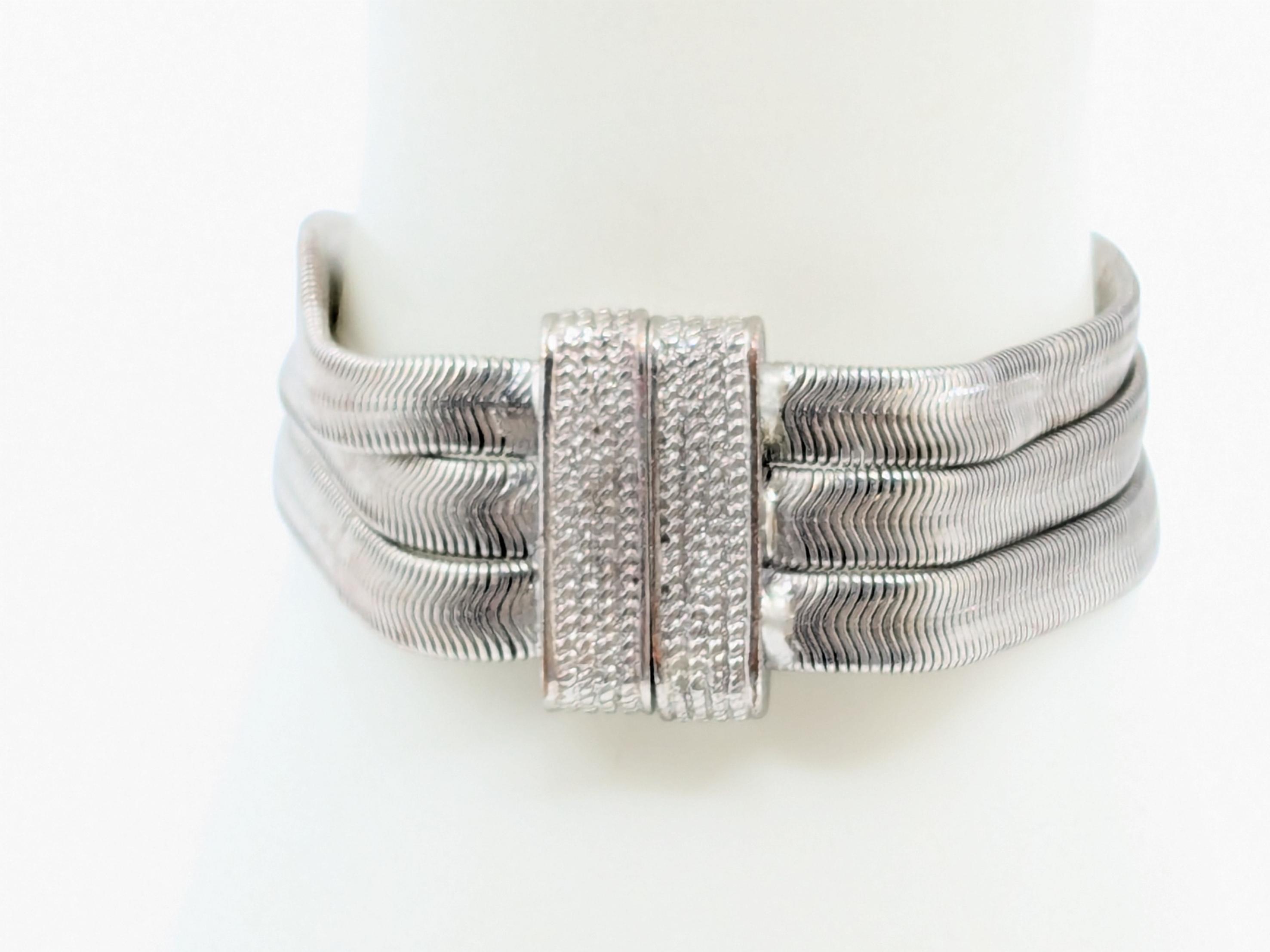 Silver Tone Triple Strand Snake Chain Magnetic Bracelet