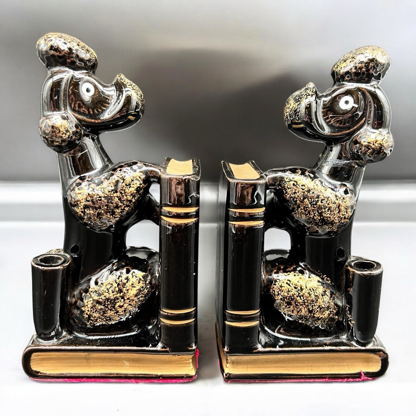 1950s Pair Ceramic Black Poodle Dog Bookends MCM Pen Holders Japan ...