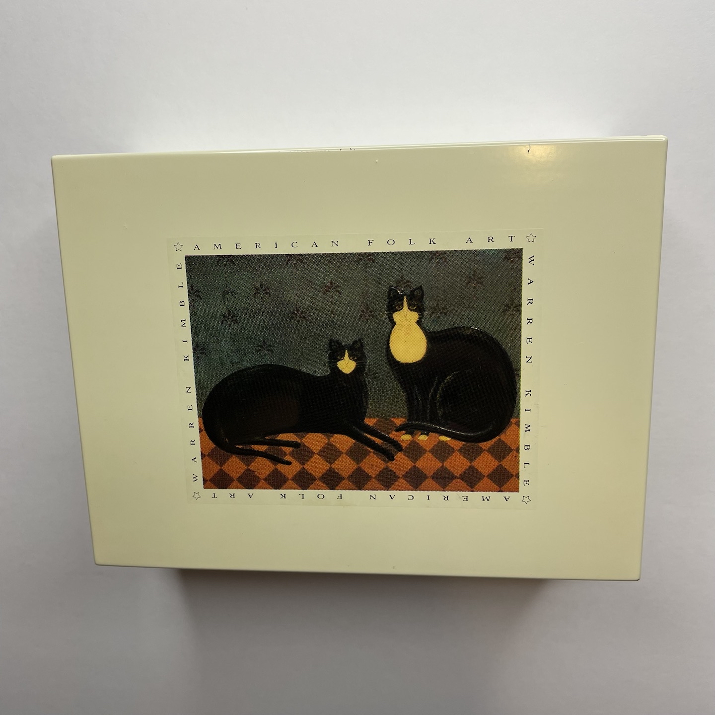 WARREN KIMBLE Two Black Cats on Rug Folk Art Otagiri Jewelry Music Box ...