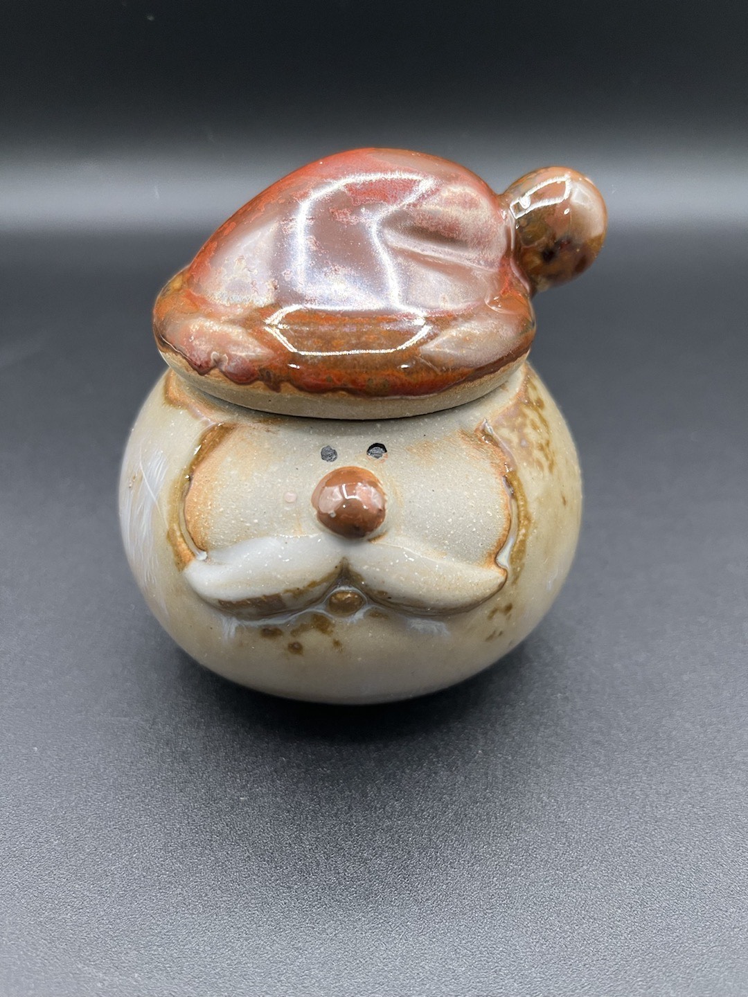 Rustic Pottery Lidded Santa Jar With Candle 🎅