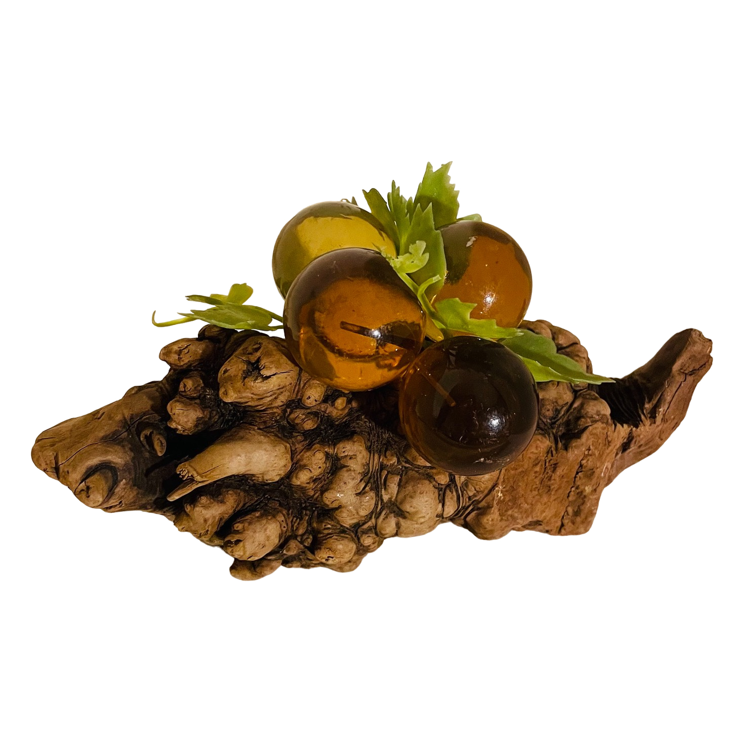 Lucite Grape Cluster On Petrified Burl Wood
