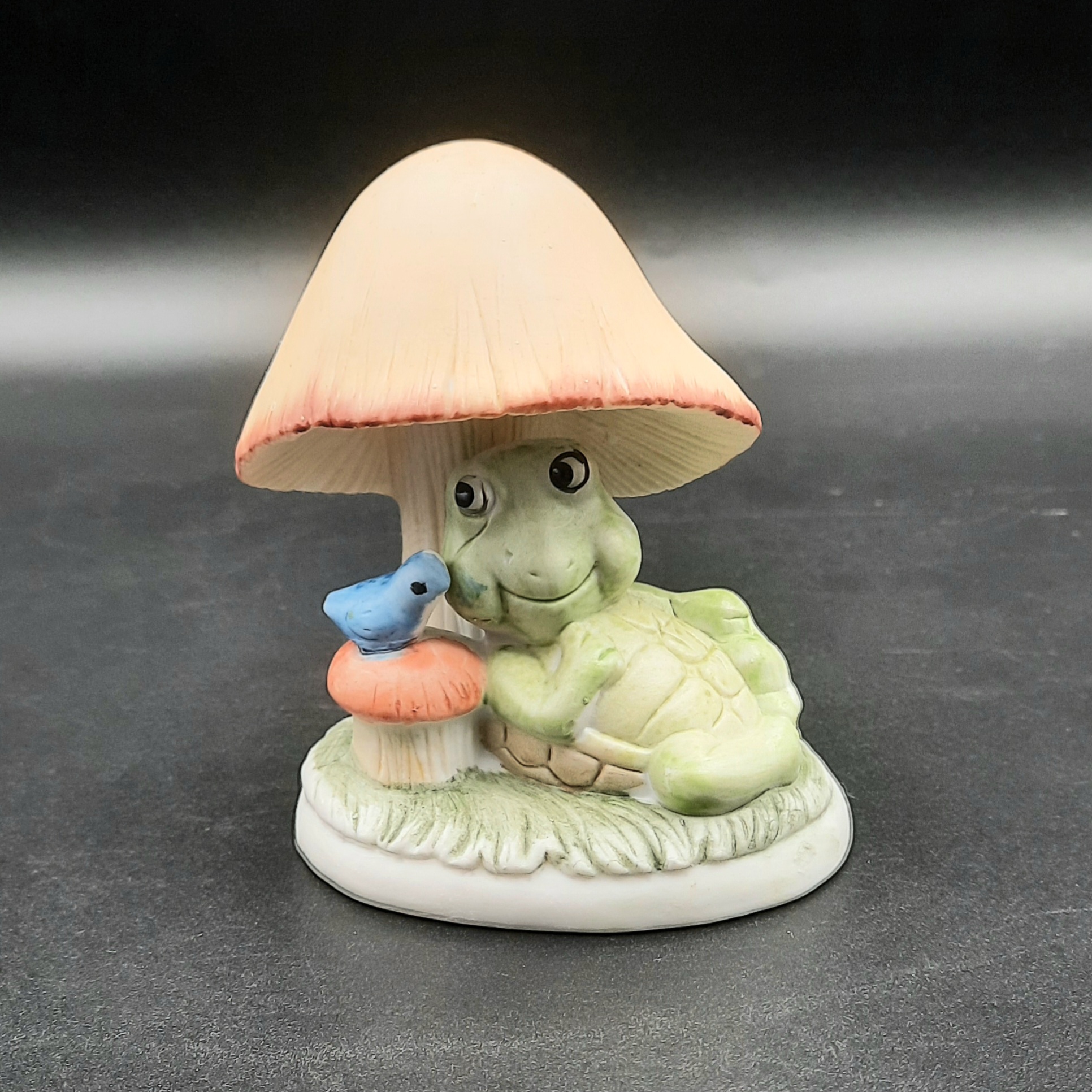 Mushroom Turtle Bird Figurine Ceramic