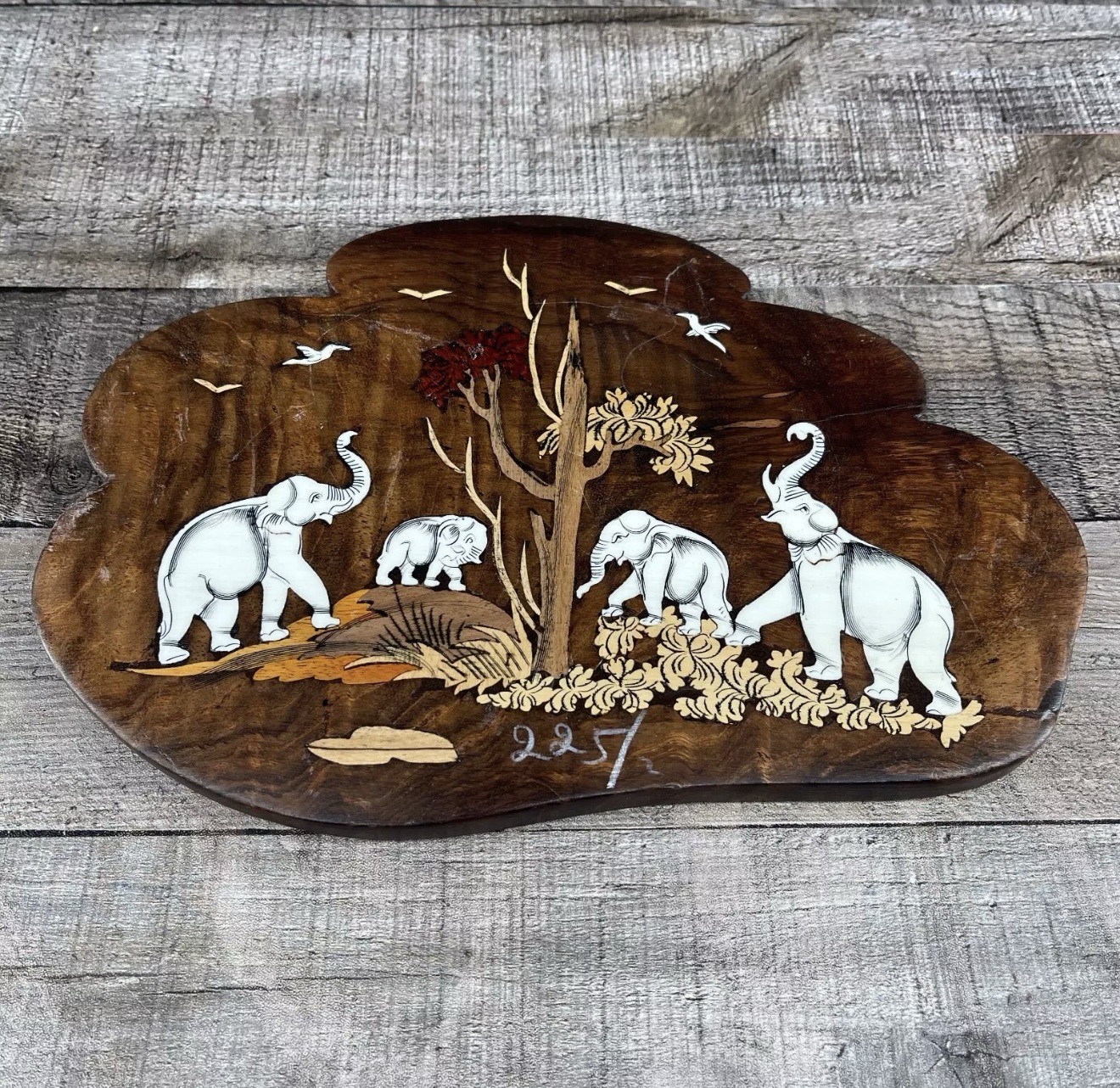 Vintage Elephant Plaque Wall Art Wood