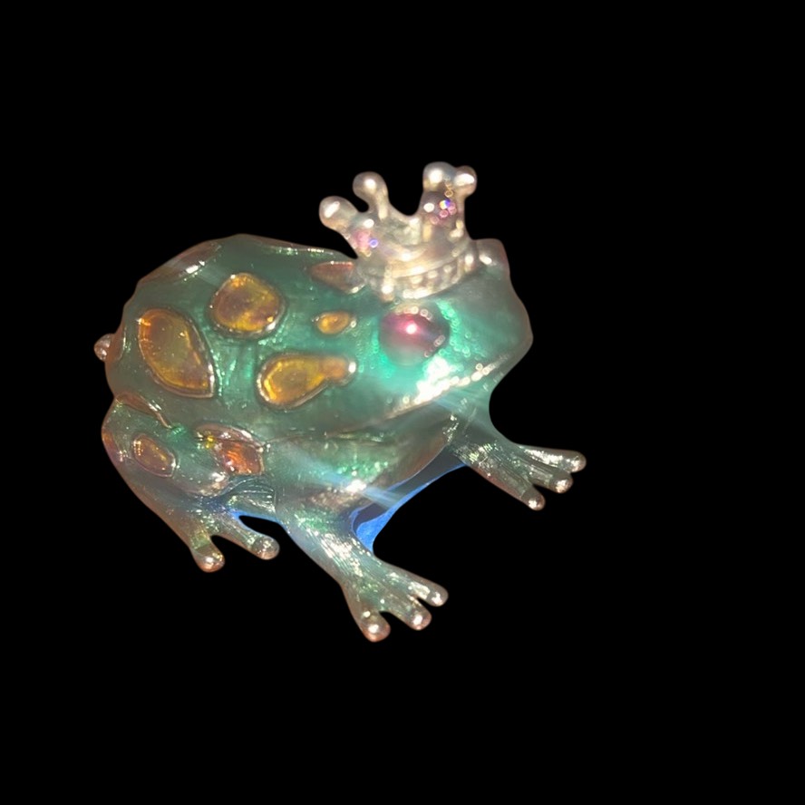 Monet Prince Charming Enamel Frog Hinged Trinket Box. Approximately 2 ...