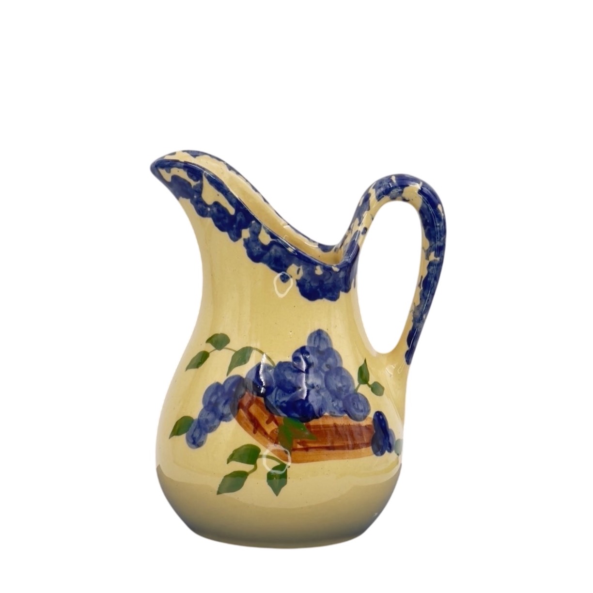 12oz POTTERY CREAMER MILK JUICE PITCHER Blue Spongeware on Buff Clay ...