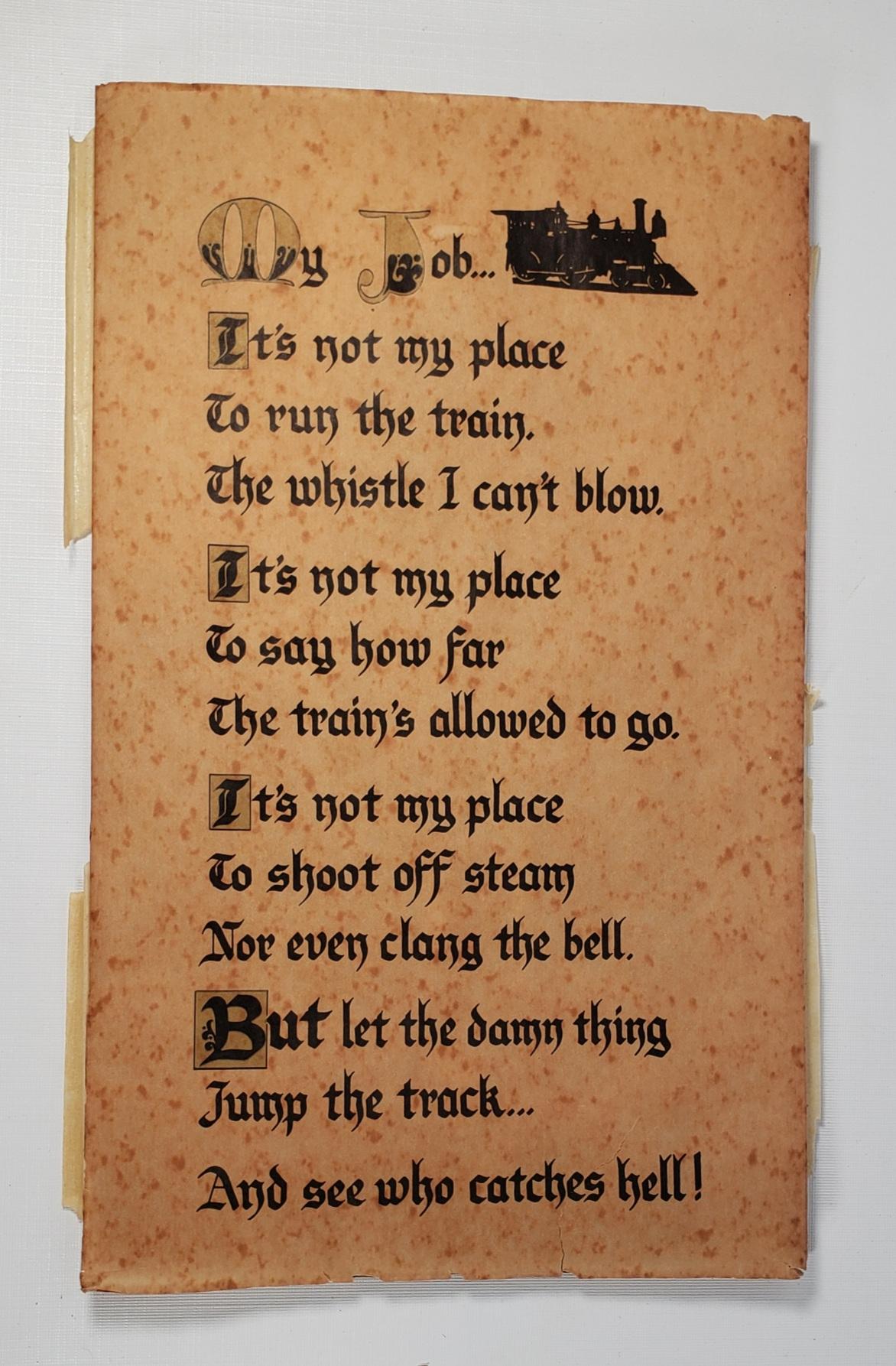 Railroad Train Poster Poem Wall Art Parchment Print Transportation READ TR