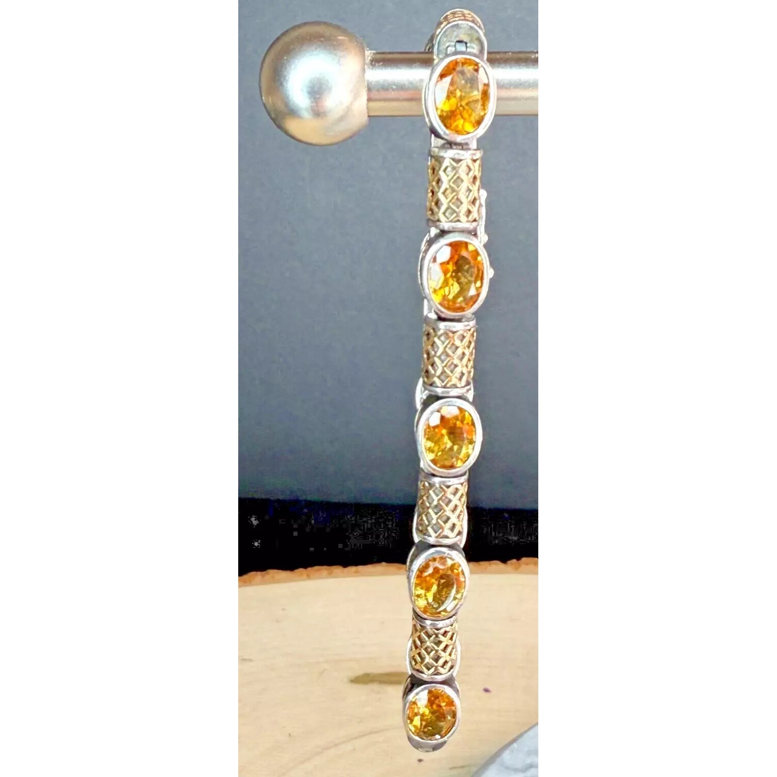 14k Yellow Gold & Sterling Silver Citrine Approx 18 ctw BRACELET 8 ...