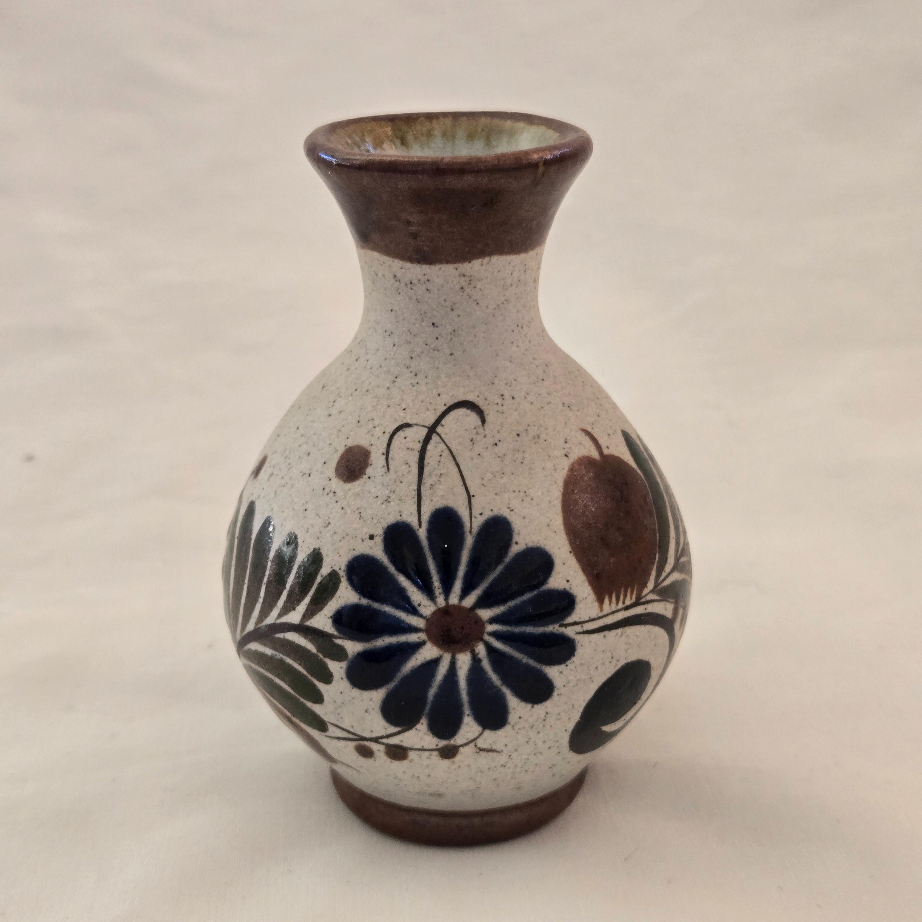 Folk Art Tonala Pottery Vase Floral Design 3½” Tall Approximately ...