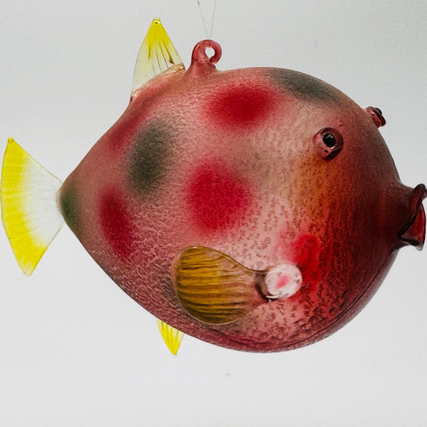 Colorful Puffer Fish Hollow Art Glass Ornament 5x4"