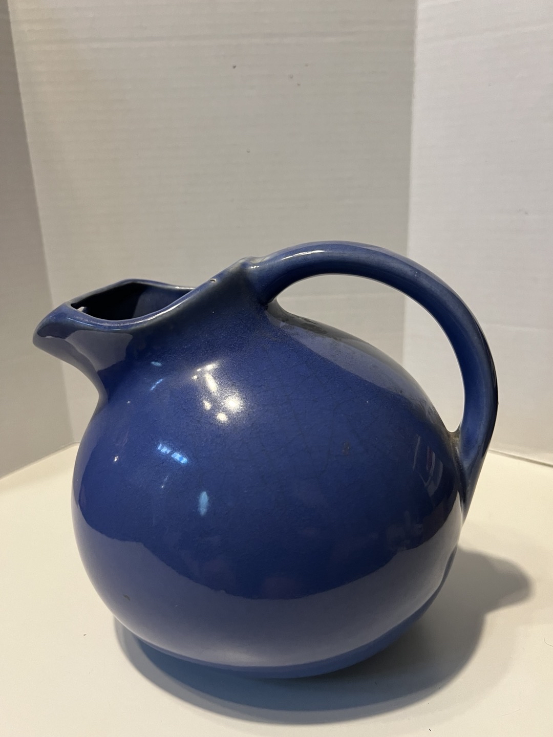 Hall USA Pottery Tilted Ball Jug Teal Blue Gray Ice Lip Water Pitcher 6.5”