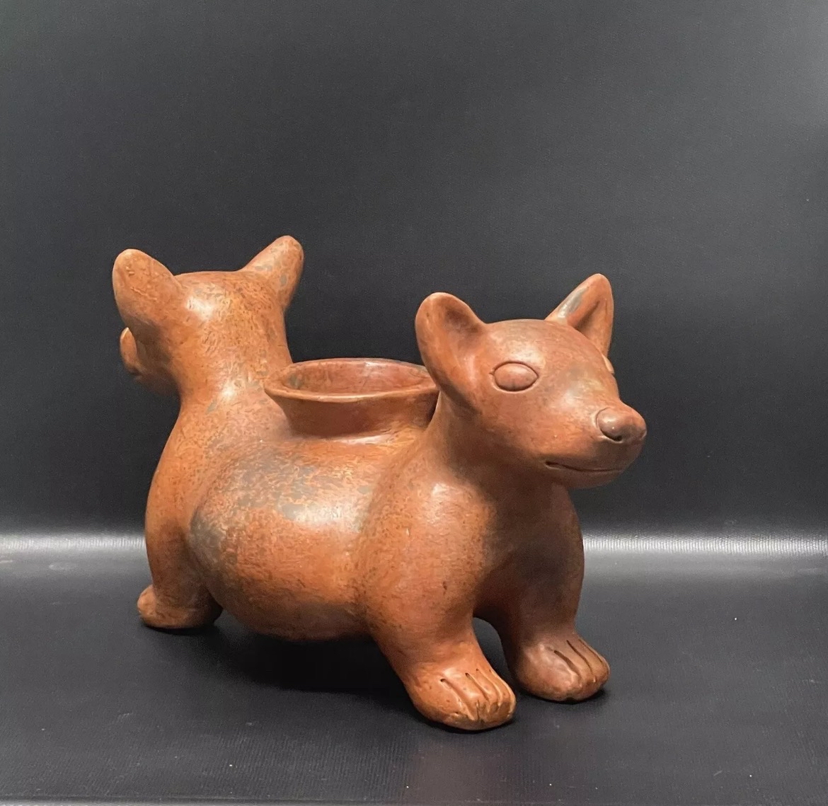 Red Clay PRE-COLUMBIAN COLIMA 2 HEADED DOG VESSEL 13” Long
