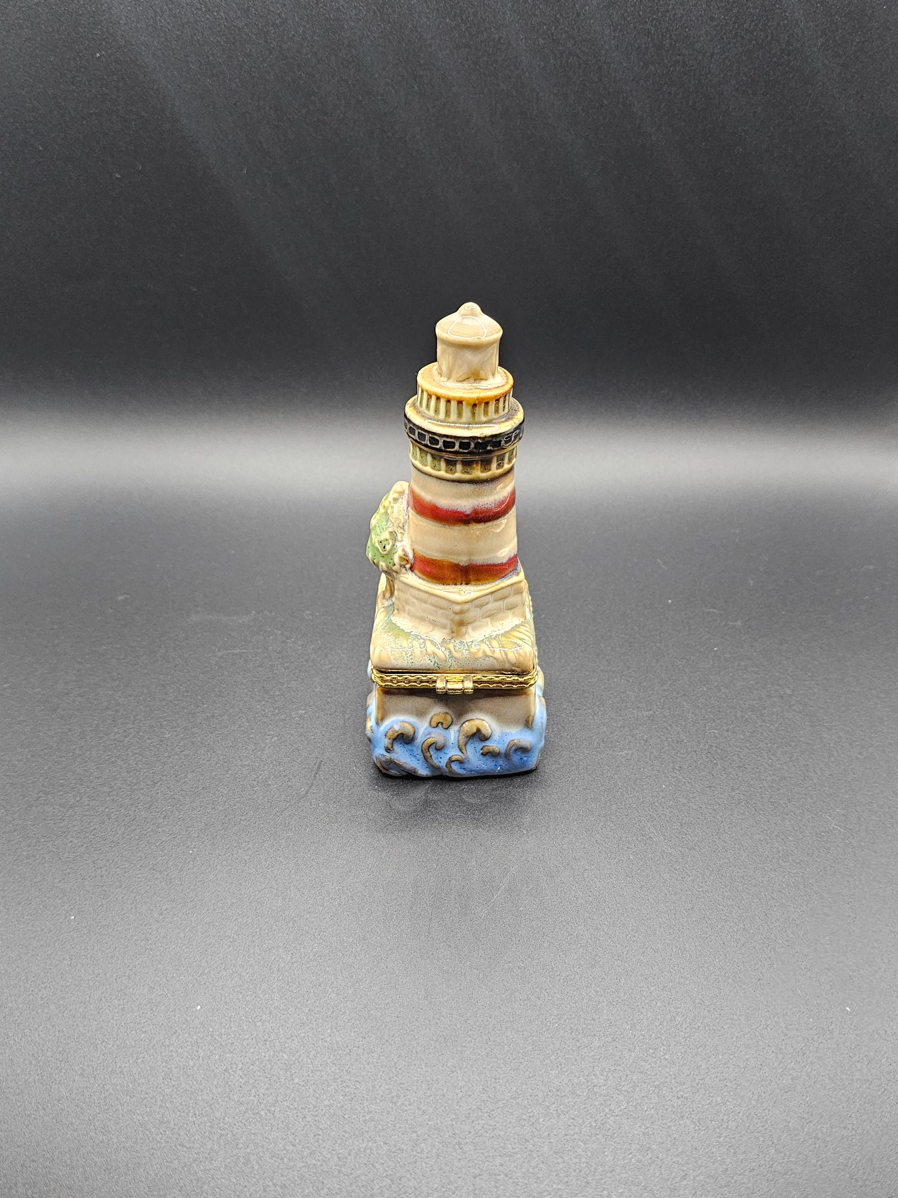 Lighthouse Ceramic Hinged Trinket Box Nautical Ocean Theme