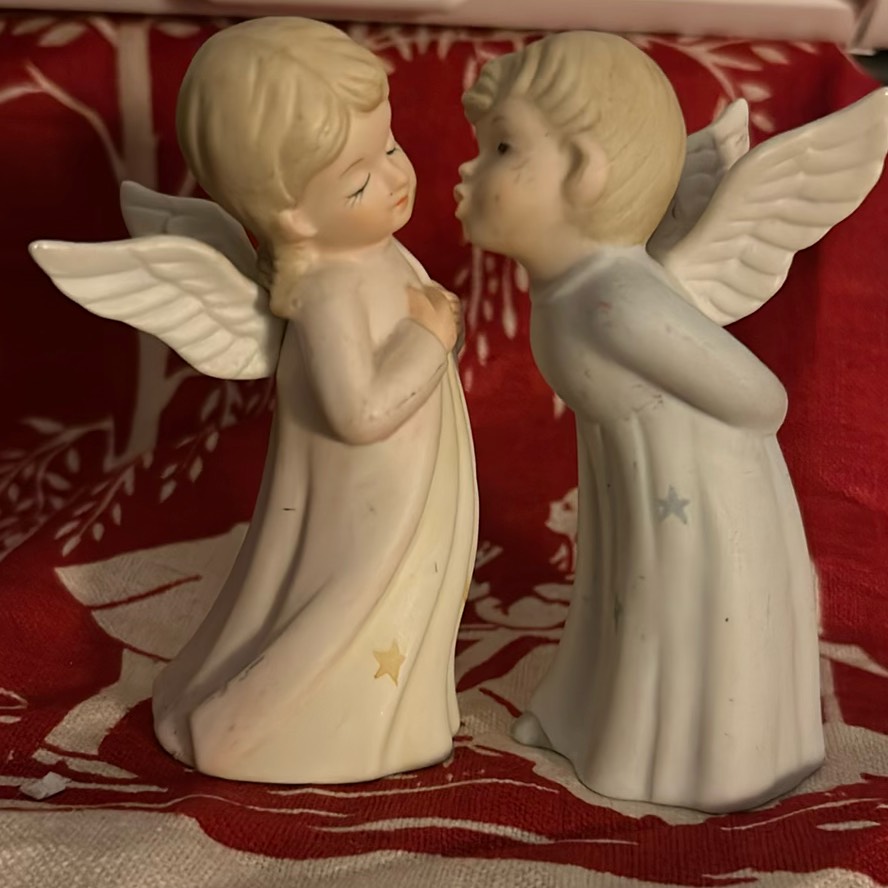 Lefton Boy & Girl Angel Figurines. 1984