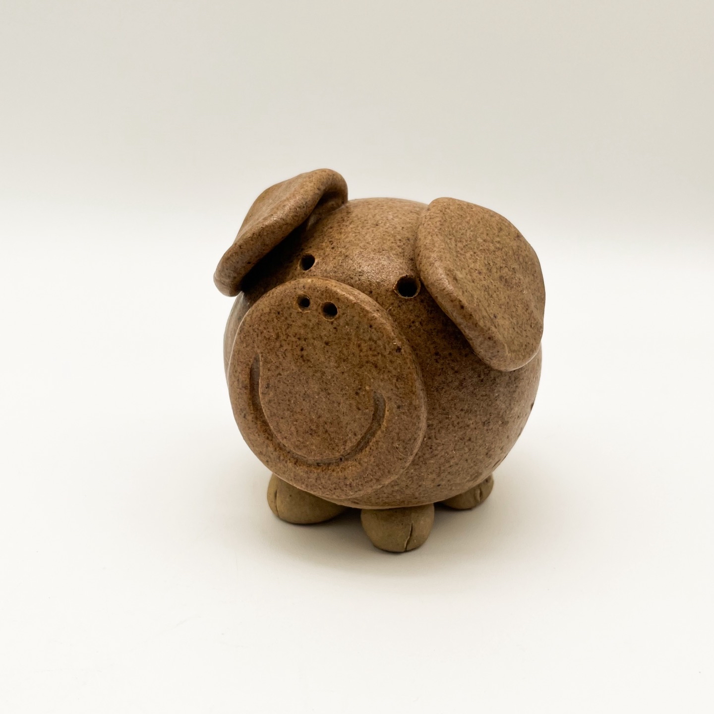 Art Pottery Derpy Pig-Round Handmade Brown Ceramic, Figurine Home Decor ...