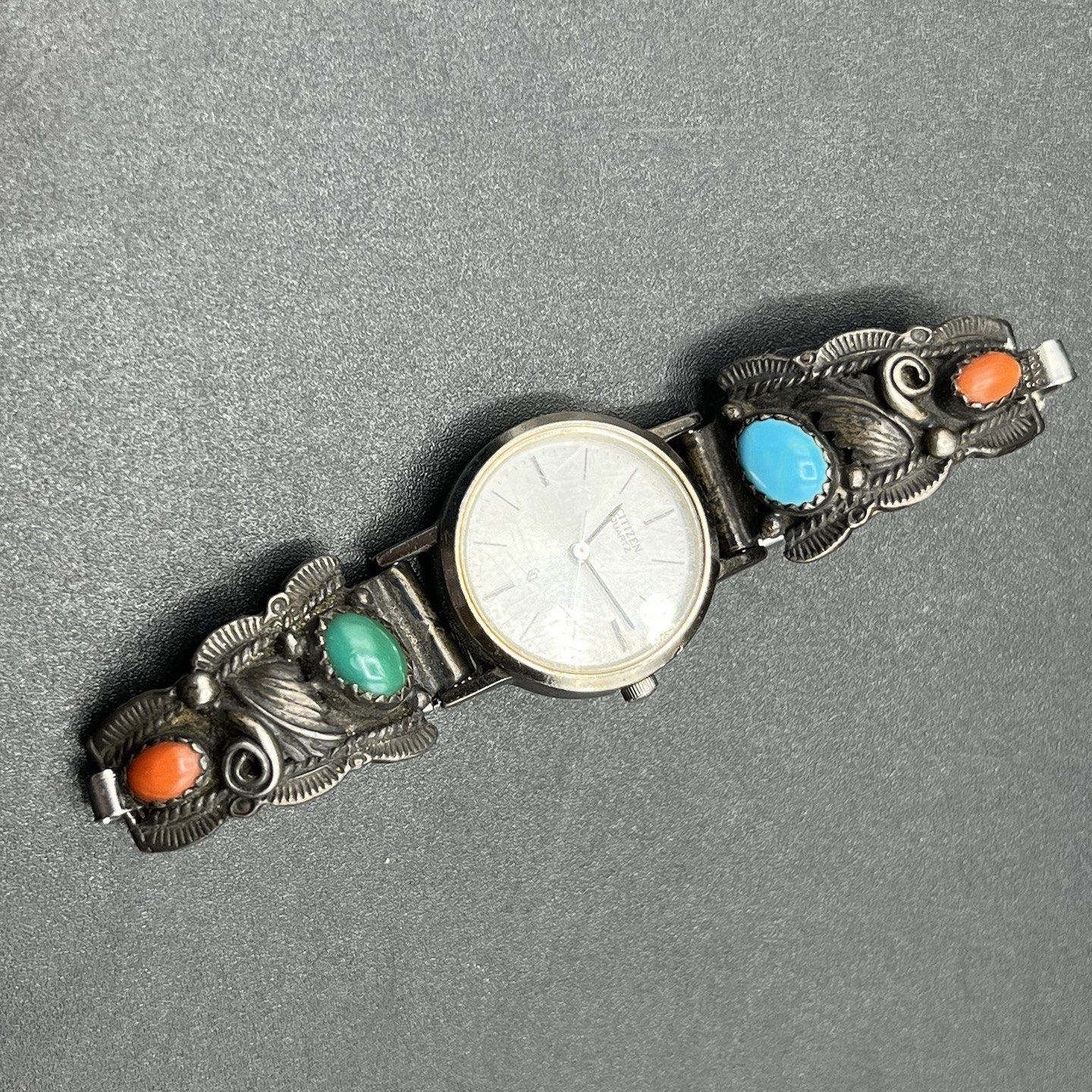 Native American Vintage Turquoise Coral Sterling Watch Band With Timex ...