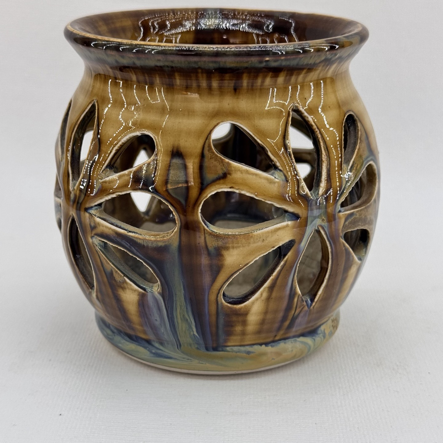 Vintage Greg Olson Handmade Studio Art Pottery Candle Holder Drip Glaze
