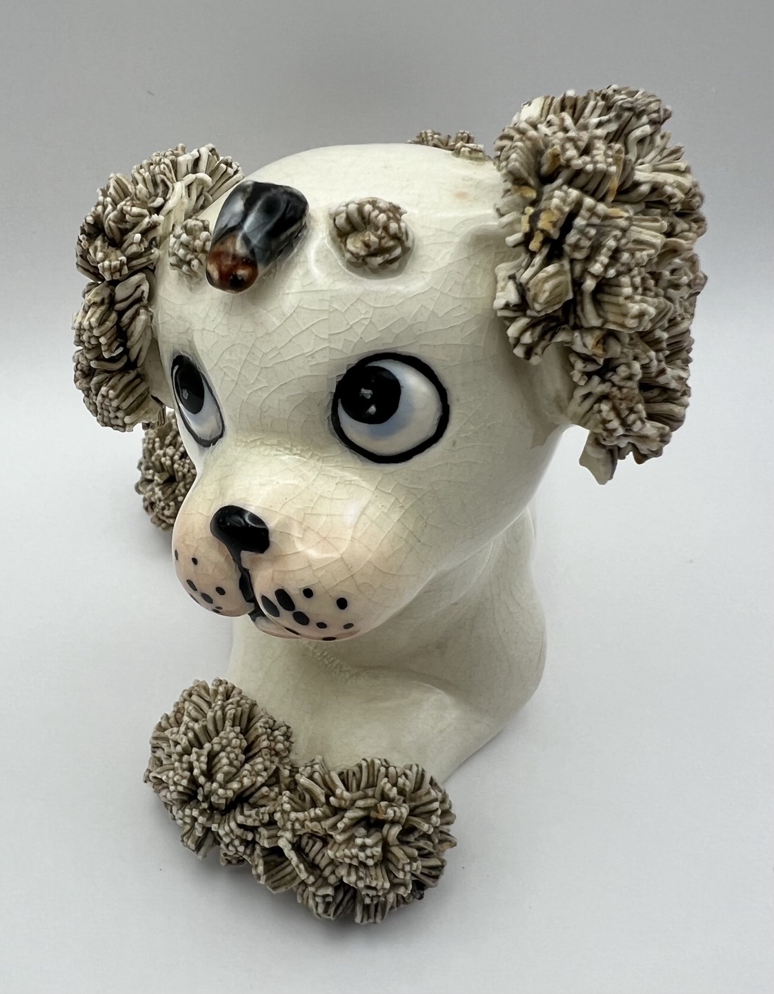 Vintage Lefton Puppy Dog With Buggy On Head Spaghetti Ceramic Figurine