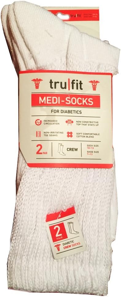 Medi Socks Men Tru Fit Therapeudic Comfort Diabetic Crew 2 Pack White ...