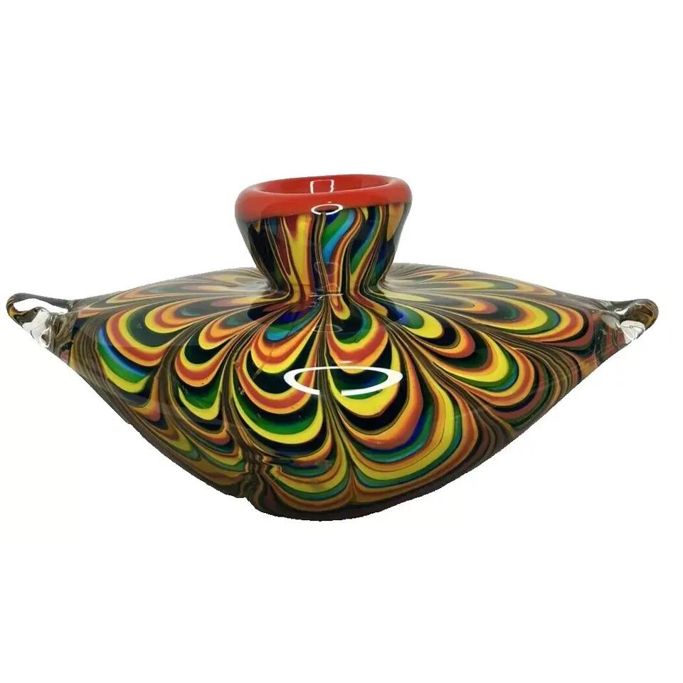 Vintage MCM Murano Large Pulled Feather Glass Vase Peacock Feather ...