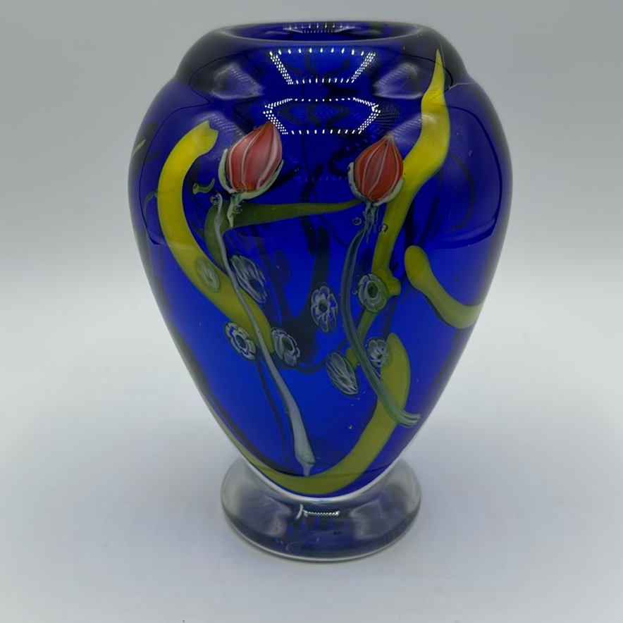 Arthur Kusak Art Glass Cobalt Paperweight Vase