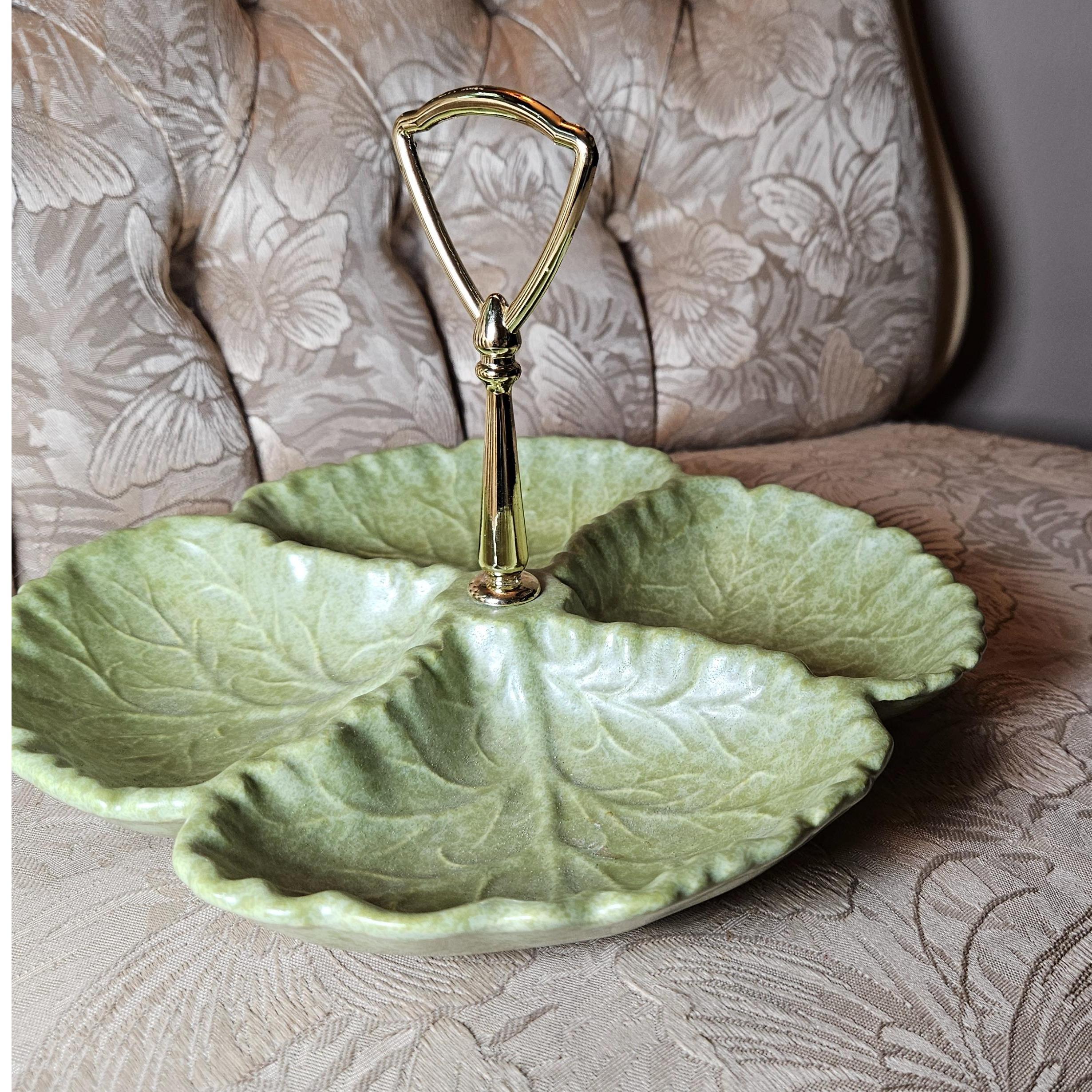 Haeger Leaf Dish 4 Divide, Green Cabbage Type Leaf Compartments, Center ...